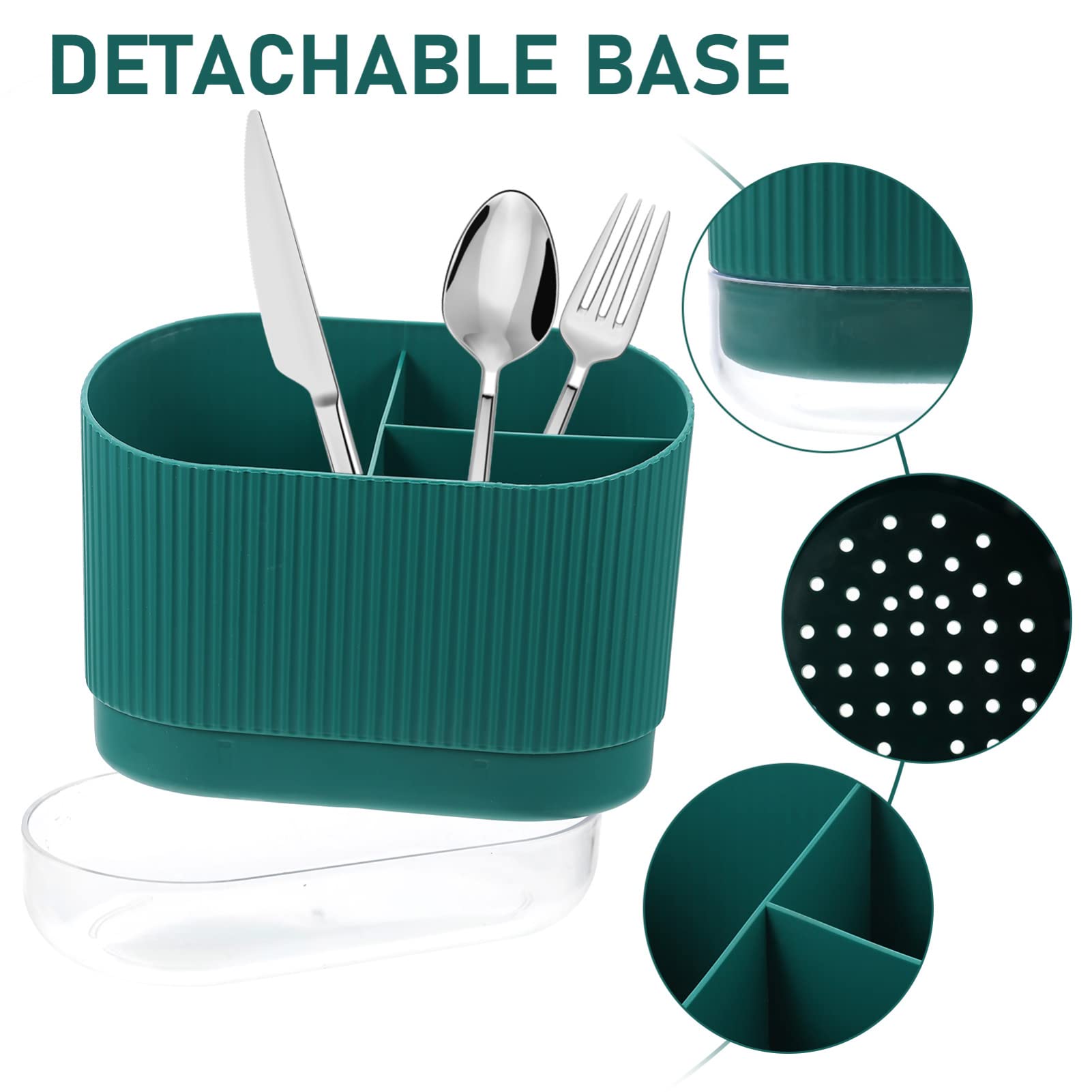 TOPBATHY Kitchen Utensil Draining Chopstick Cage Silverware Drainer Basket 3 Divided Cutlery Drying Utensil Crock Sink Countertop Flatware Organizer for Spoons Forks Green