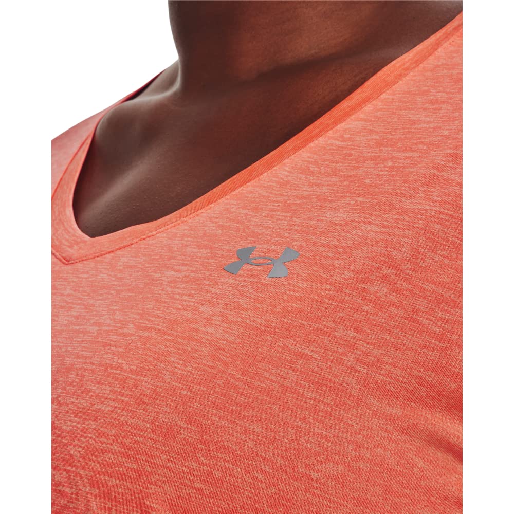 Under Armour Womens Tech Short-Sleeve V-Neck - Twist, (879) After Burn/White/Metallic Silver, 2X