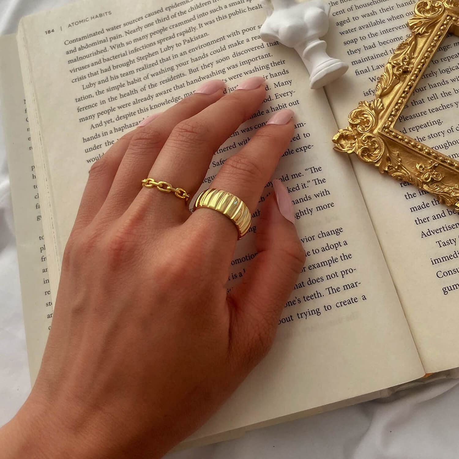 Sterling Silver Adjustable Chain Rings for Women, Cute Simple Stackable Rings for Teen Girls