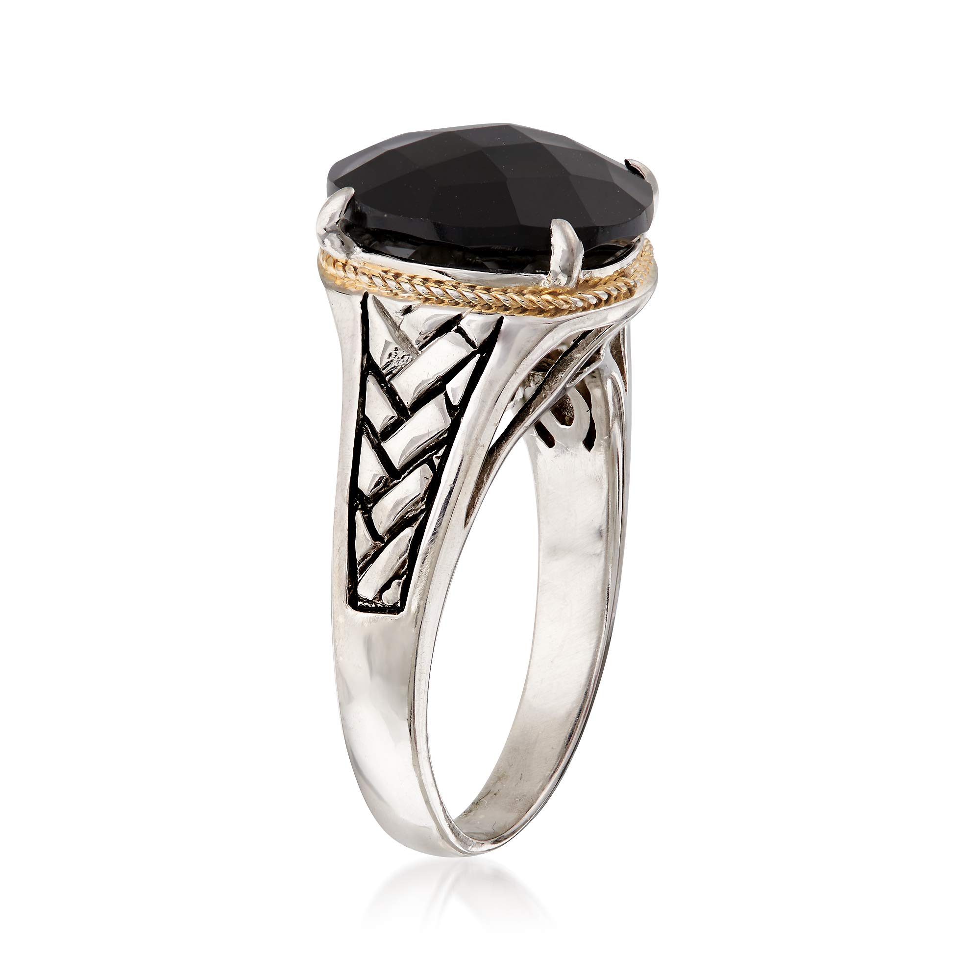 Ross-Simons Black Onyx Braided Ring in Sterling Silver and 14kt Yellow Gold. Size 8