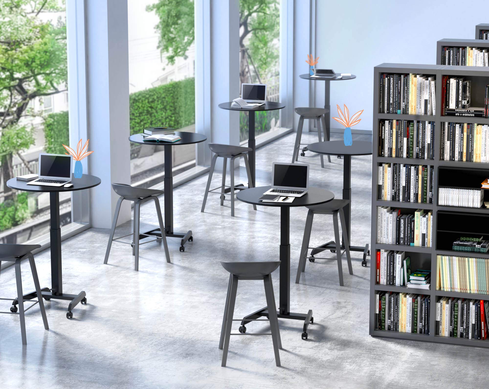 Stand Steady Height Adjustable Round Table & Multifunctional Mobile Workstation | Portable Standing Desk with Pneumatic Air Lift | Collaborative Workspace for School & Office | Easy Assembly (Black)