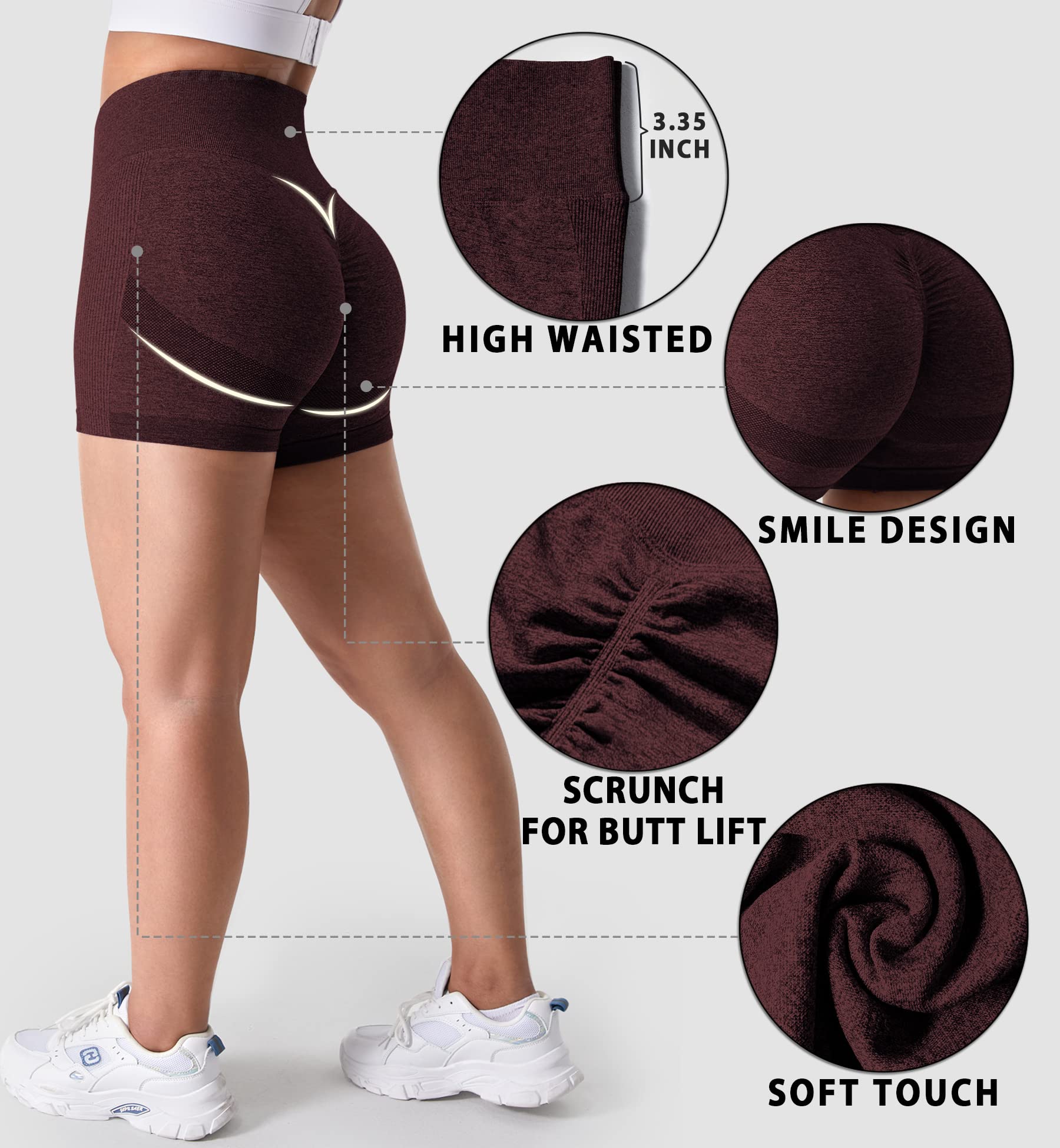 TSUTAYA Women Workout Gym Shorts 3.6" Seamless Scrunch Butt Shorts High Waisted Yoga Booty Shorts