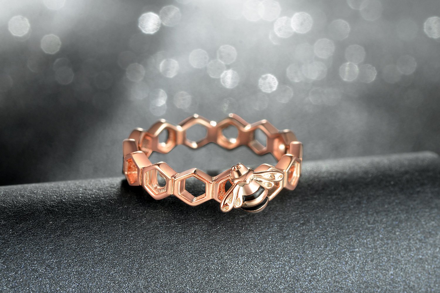 Presentski Rose Gold-Plated Honeycomb Ring 925 Sterling Silver Christmas Day Gift for Women