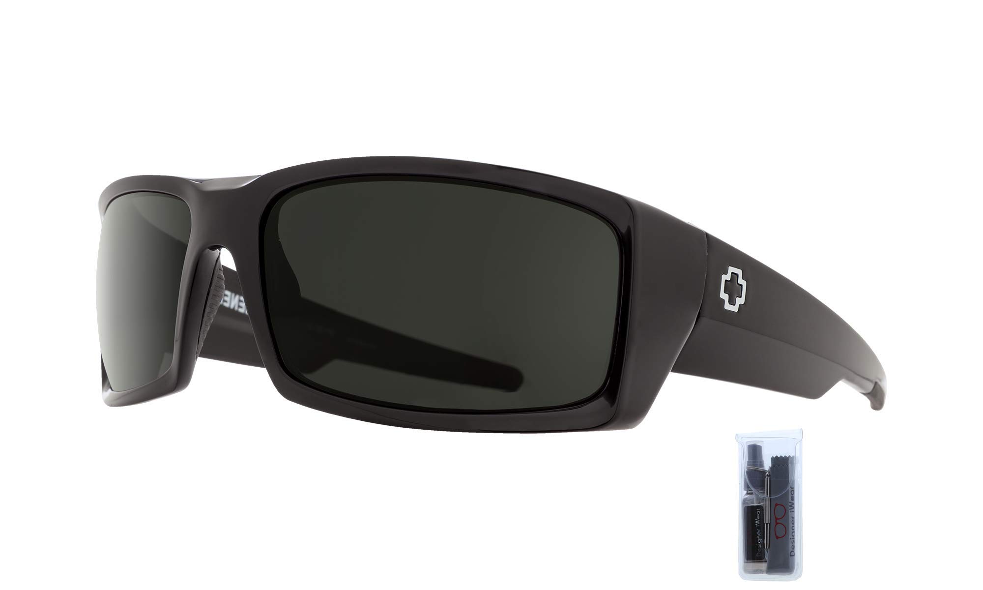 SPY General Black ANSI Rx/Happy Gray Green Rectangular Sunglasses For Men + BUNDLE with Designer iWear Eyewear Kit