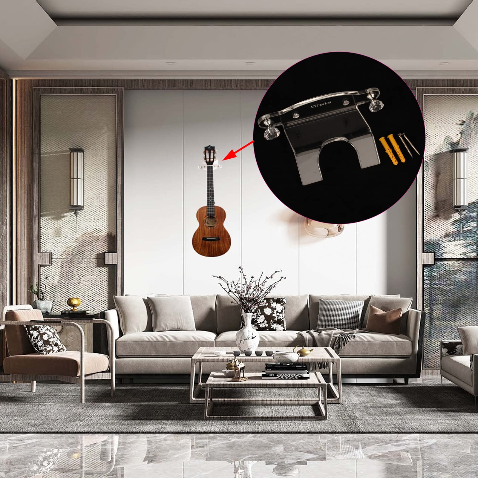 WANLIAN Guitar wall mount acrylic,acrylic wall mount guitar hanger,for Ukulele Guitar Wall Display and Storage (transparent)