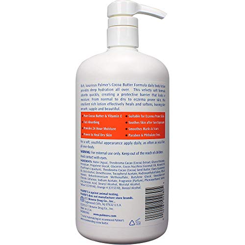 Palmer's Cocoa Butter Formula Daily Skin Therapy Body Lotion, Pump Bottle, 33.8 Ounces (Pack of 2)