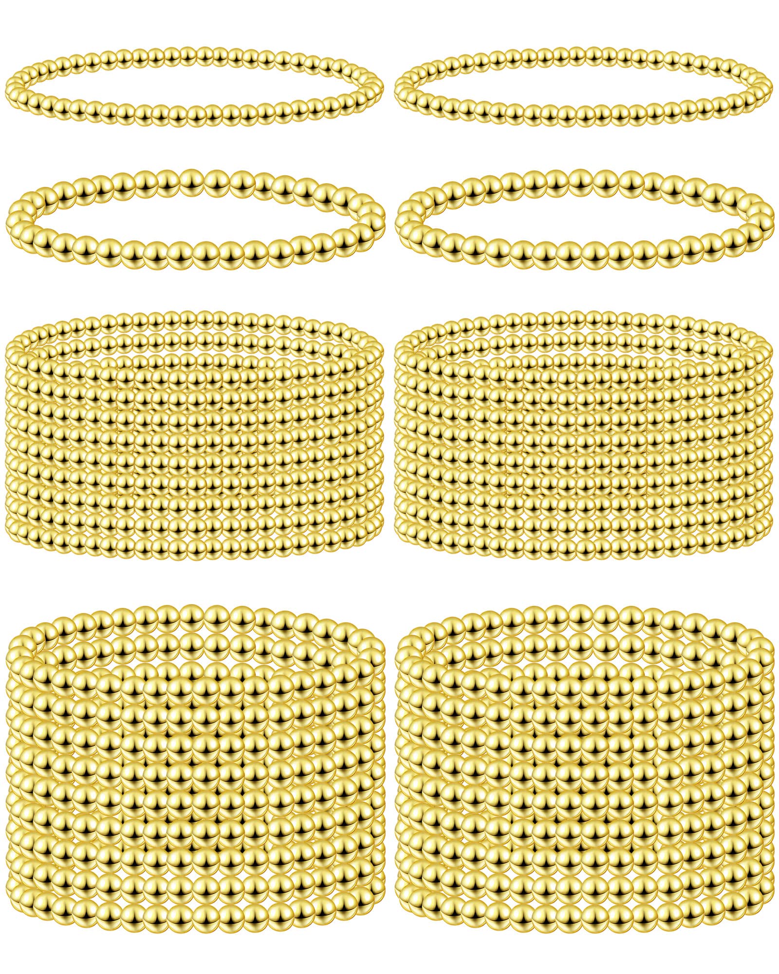 Taiyin 40 Pcs Gold Beaded Bracelet for Women Sets Gold Bead Bracelet Elastic Ball Bracelet Gold Beaded Bracelets for Women Beaded Stretch Bracelets for Friendship Jewelry Gifts, 4 mm and 6 mm