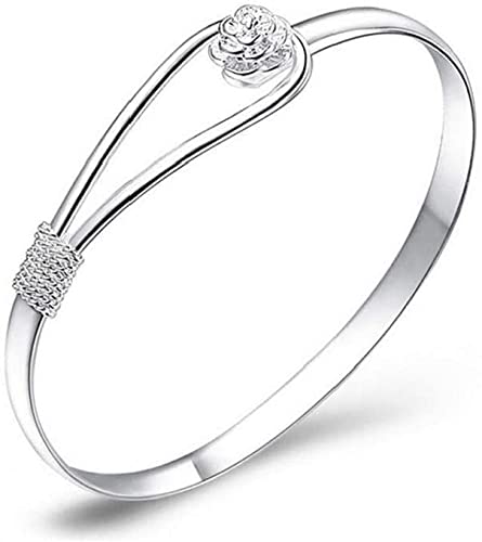 XIFAM Women's Rose Flower Bangle, Sterling Silver 925 Solid Bangle, Durable and Practical