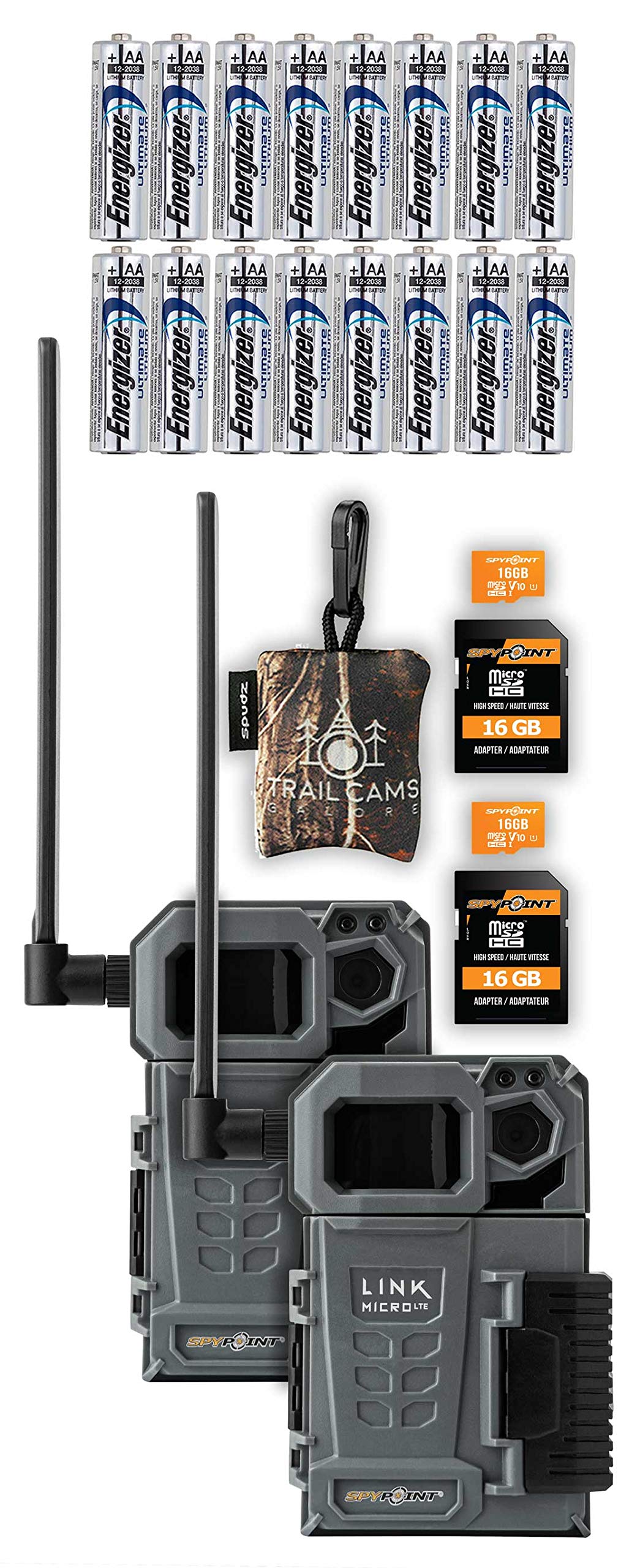 SPYPOINT Link-Micro-LTE Twin Pack of Cellular Trail Cameras 10MP with Two Micro SD Cards, Batteries, and Spudz Microfiber Cloth Screen Cleaner (Link-Micro-LTE-V)
