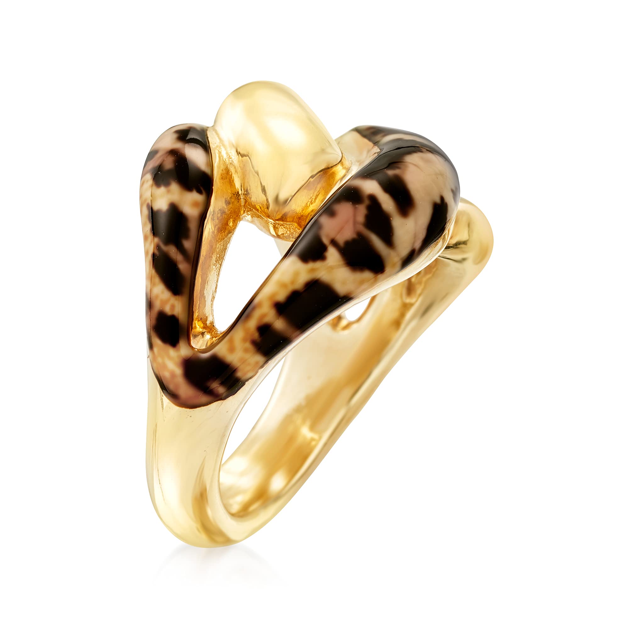 Ross-Simons Italian Leopard-Print Enamel Link Ring in 18kt Gold Over Sterling. Size 7