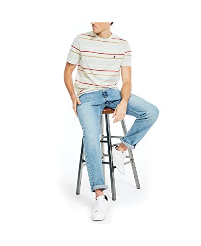 Nautica Men's Sustainably Crafted Striped T-Shirt, Oatmeal Heather, X-Large