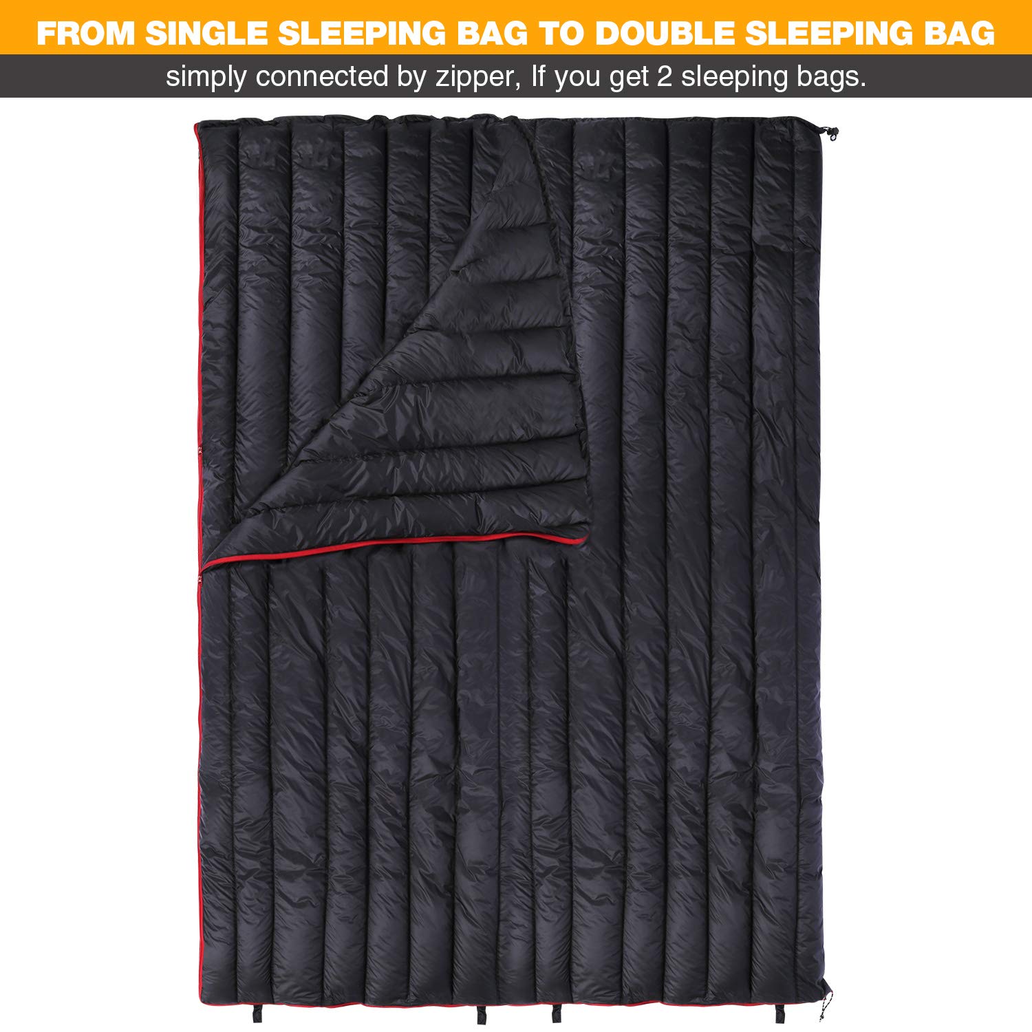 REDCAMP Ultralight Down Sleeping Bag for Backpacking, 78.7x31.5” Envelope 59 Degree F 800 Fill Goose Down Underquilt Great for Adults Camping Hiking, Black