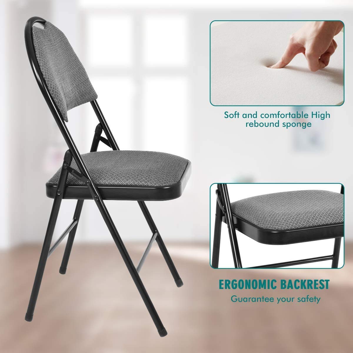 ReunionG 6 PCS Folding Chair, 6-Pack Portable Chairs with Upholstered Padded Seat and Back, Metal Frame Home Office Chairs (6 PCS)