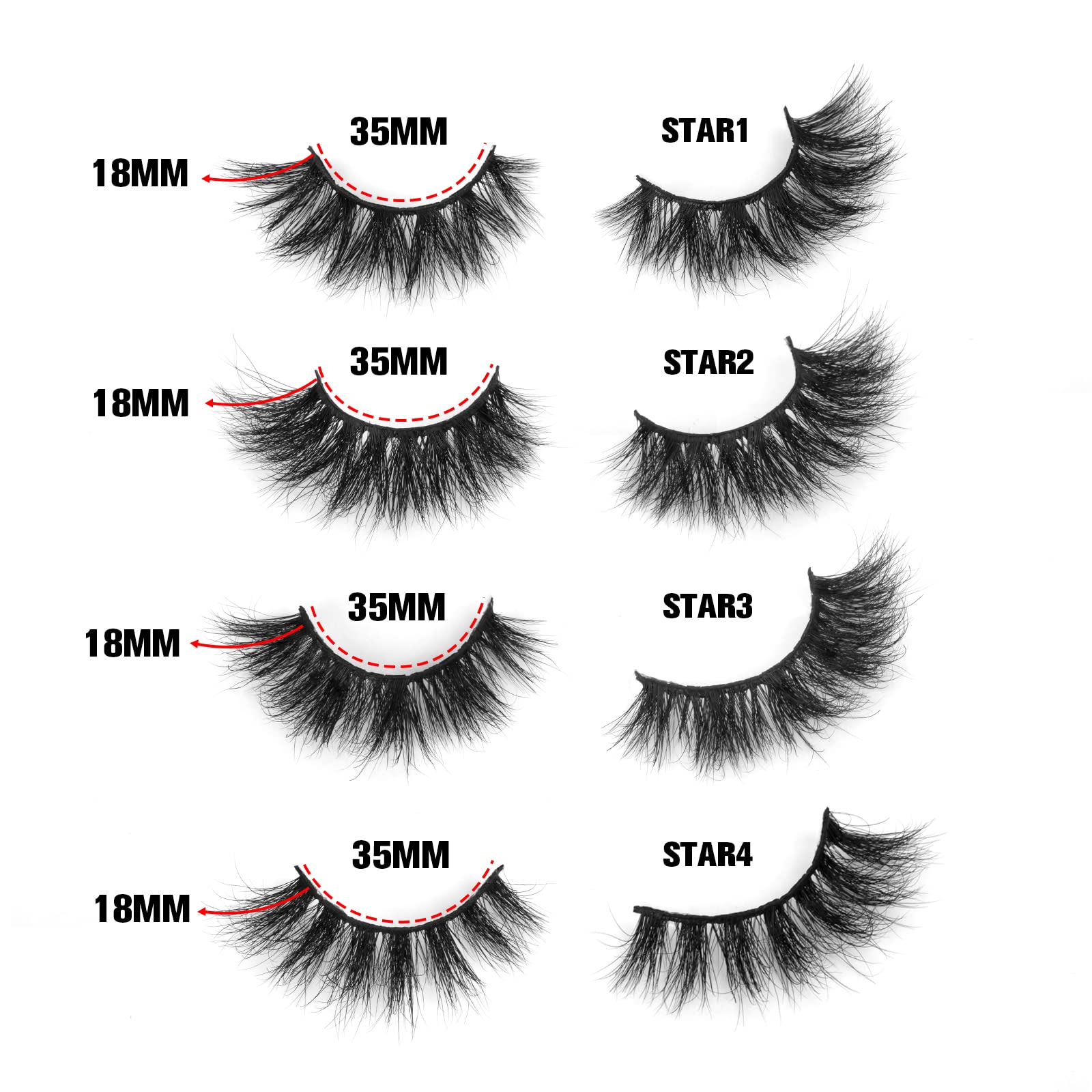 SY SHUYING 18mm Mink Lashes 3D Real Mink Eyelashes Cat Eye Fluffy Cross False Eyelashes Wispy Soft Reusable Luxury Volume 5D Fake Eyelashes (Star, 4 Pairs)