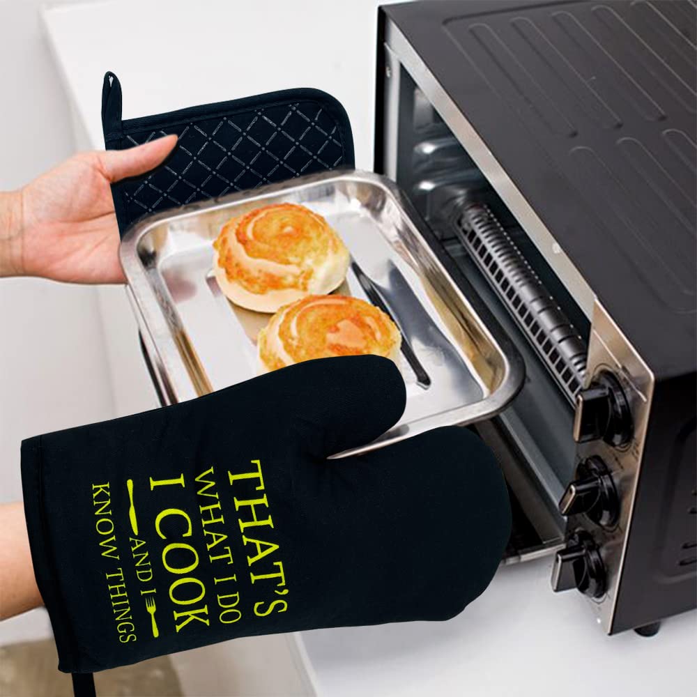 That's What I Do I Cook and I Know Things,Oven Mitts and Pot Holders Sets of 2,Funny Oven Mitt,Great Birthday Gifts for Dad Boyfriend,Gift for Chef, Lovers, Mom