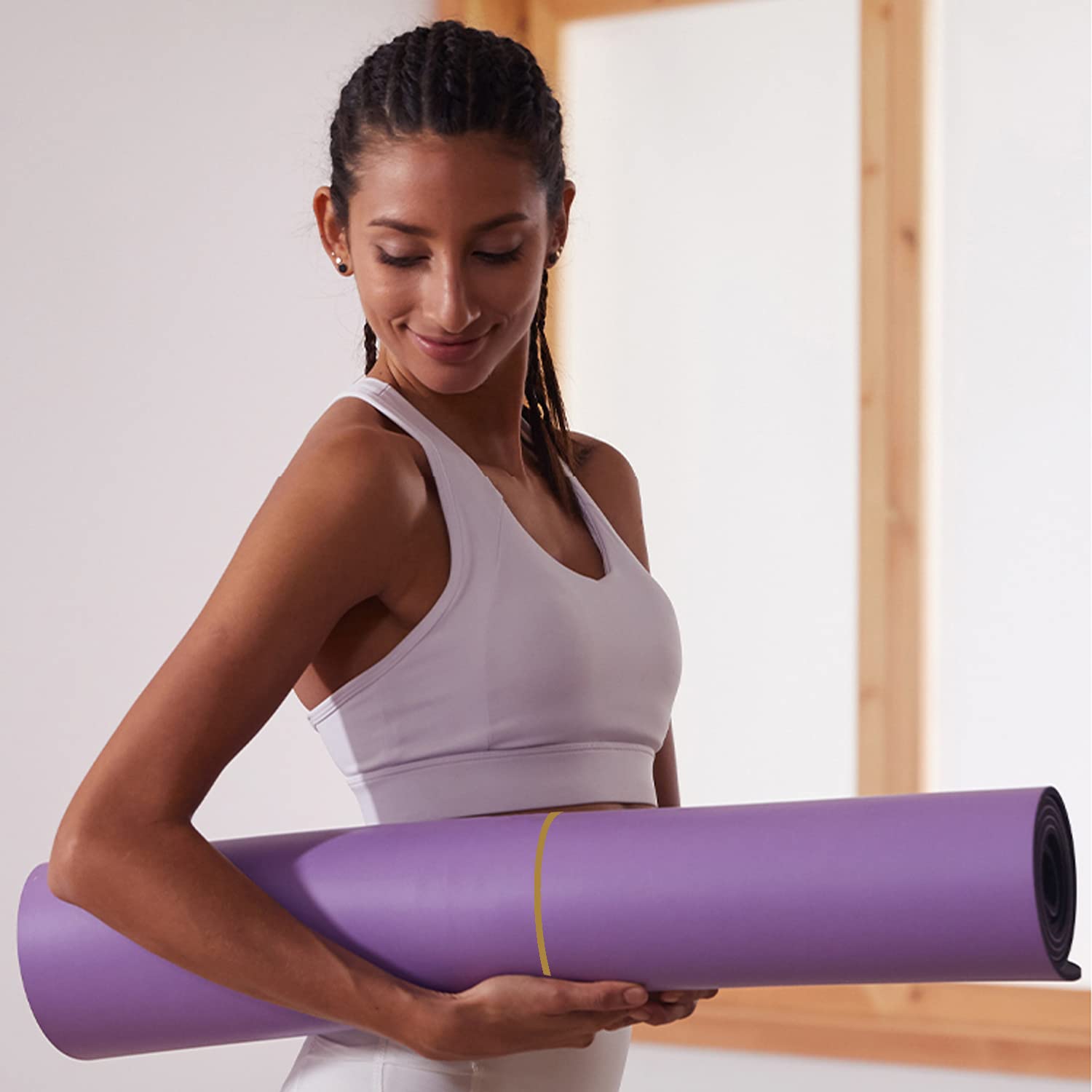 Upneargo Hot Yoga Mat Non Slip, Natural Rubber Base And Top Eco-Polyurethane Surface,Ultimate Grip Performance,Extra Large Size Exercise Mat For Hot Yoga, Pilates & Stretching, Free Carry Strap