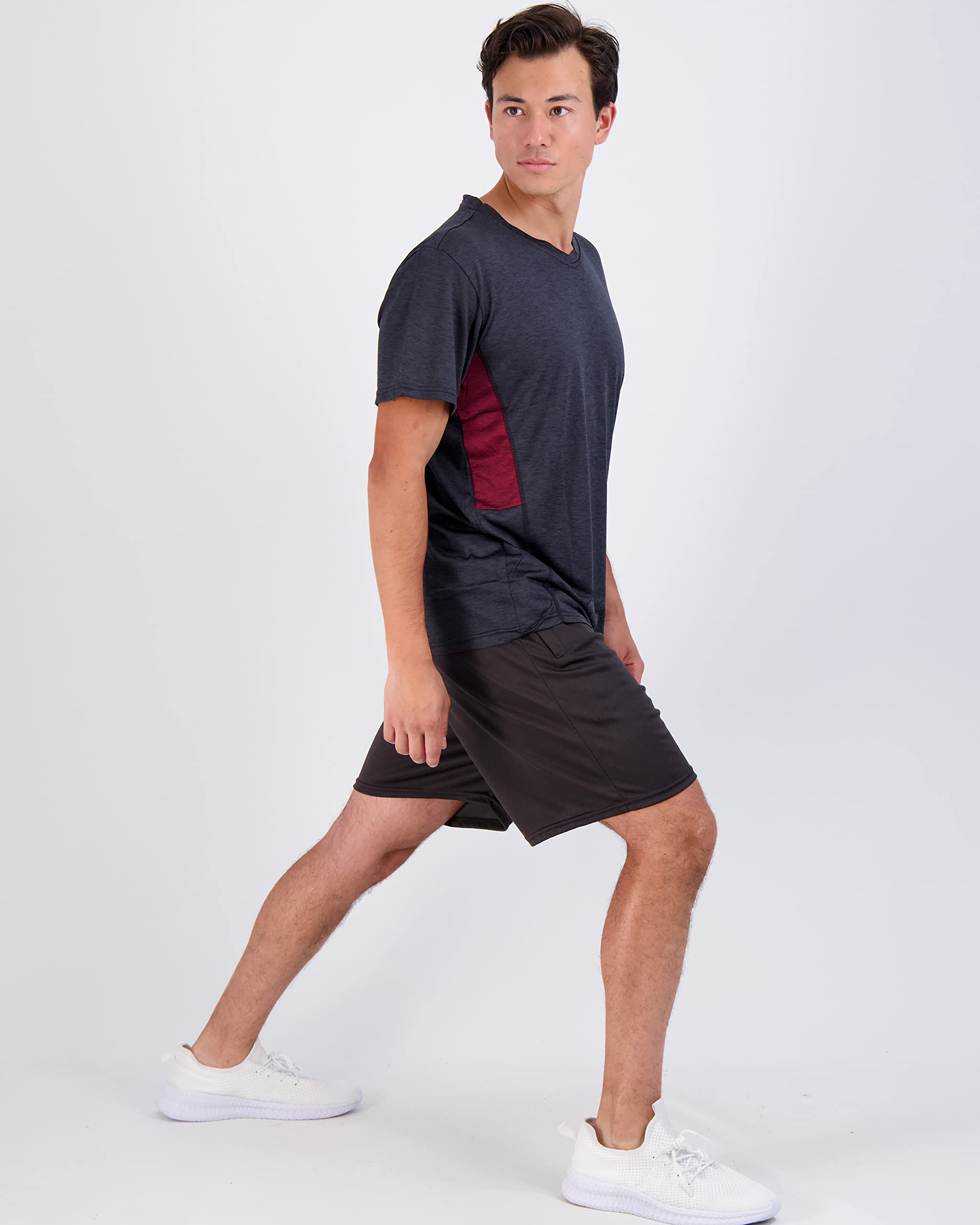 Real Essentials Men's V Neck Quick Dry Fit Tshirt, Set 4, XXL, Pack of 5