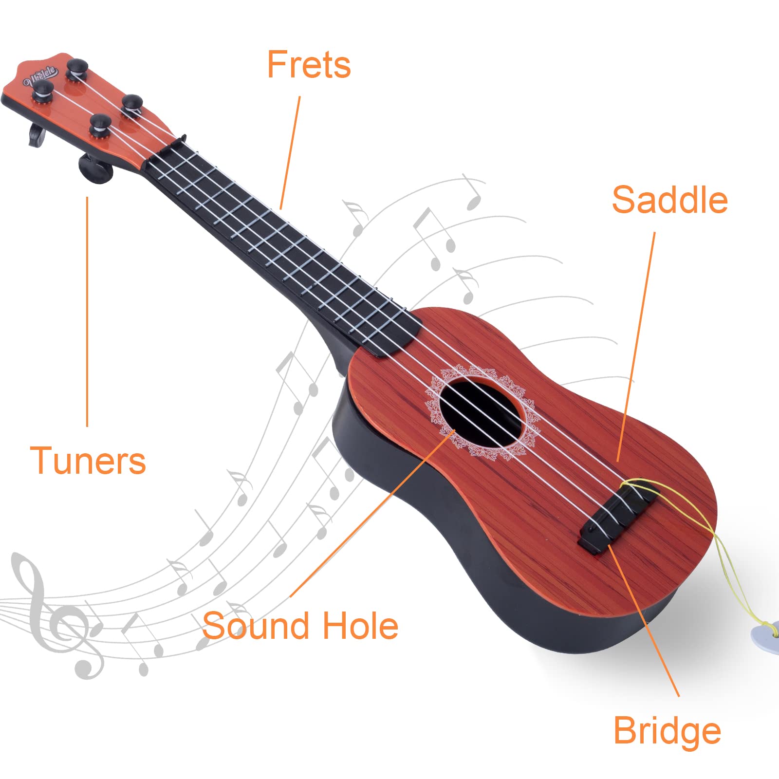 YOLOPLUS+ 17 Inch Toddler Ukulele Guitar Toy 4 Strings Mini Guitar for Kids - Children Musical Instruments Educational Learning Toy (17 inch Rose Wood Color)
