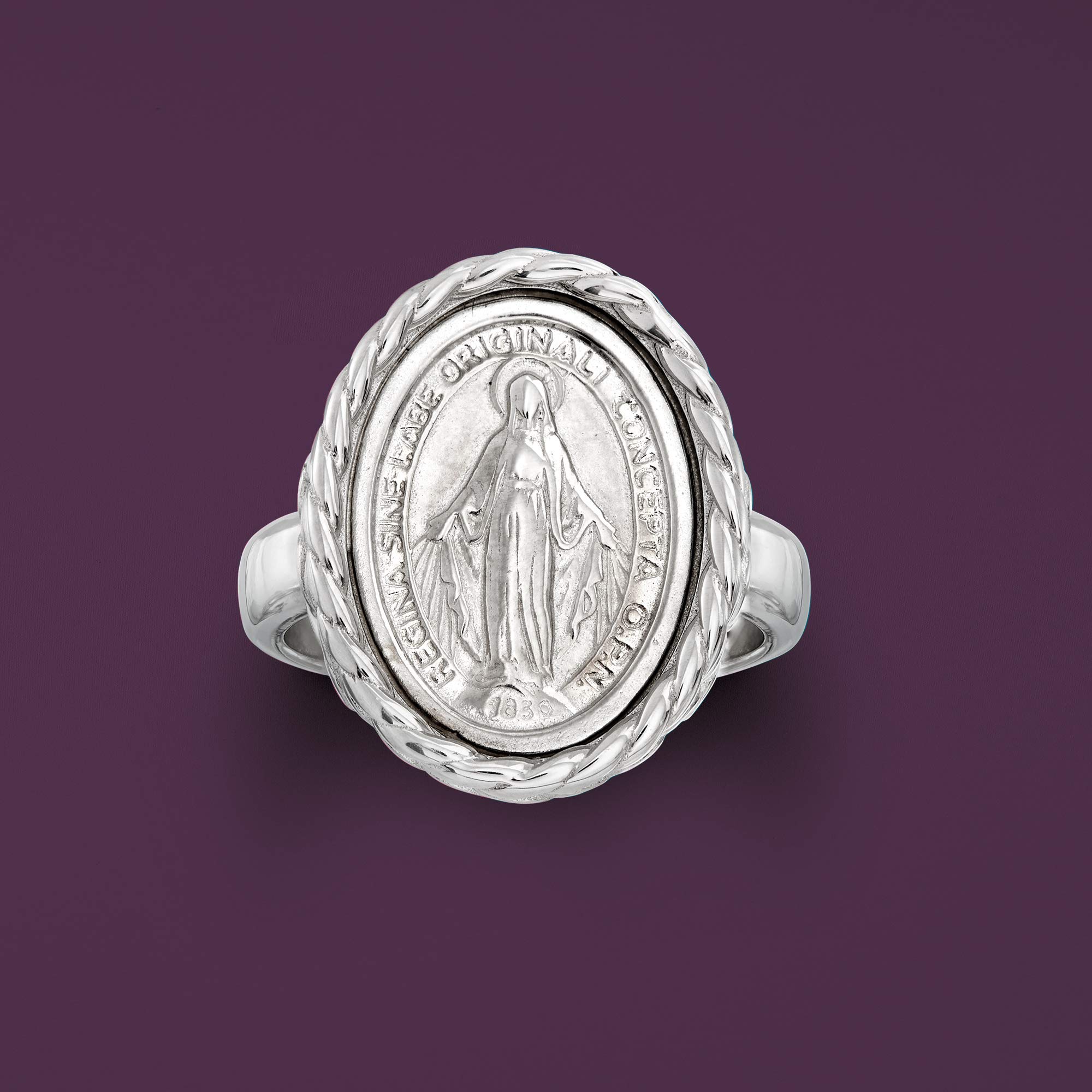Ross-Simons Italian Sterling Silver Miraculous Medal Oval Ring. Size 9