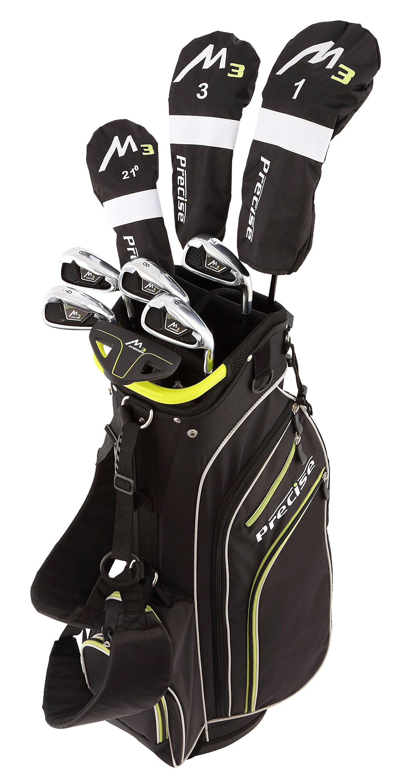 Precise M3 Men's Complete Golf Clubs Package Set Includes Driver, Fairway, Hybrid, 6-PW, Putter, Stand Bag, 3 H/C's - Right Handed - Regular or Tall Size (Blue - Tall Size +1", Right Handed)