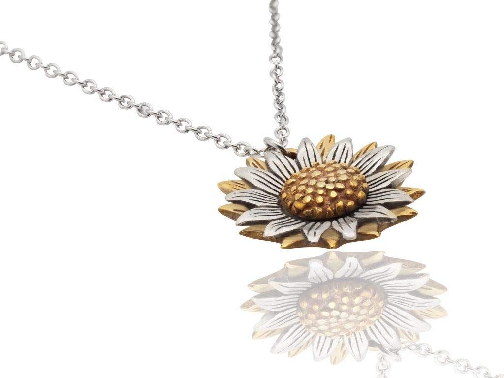 quan jewelry Sunflower Necklace for Women, Gift for Mother with Inspirational Greeting Card (Two Tone)
