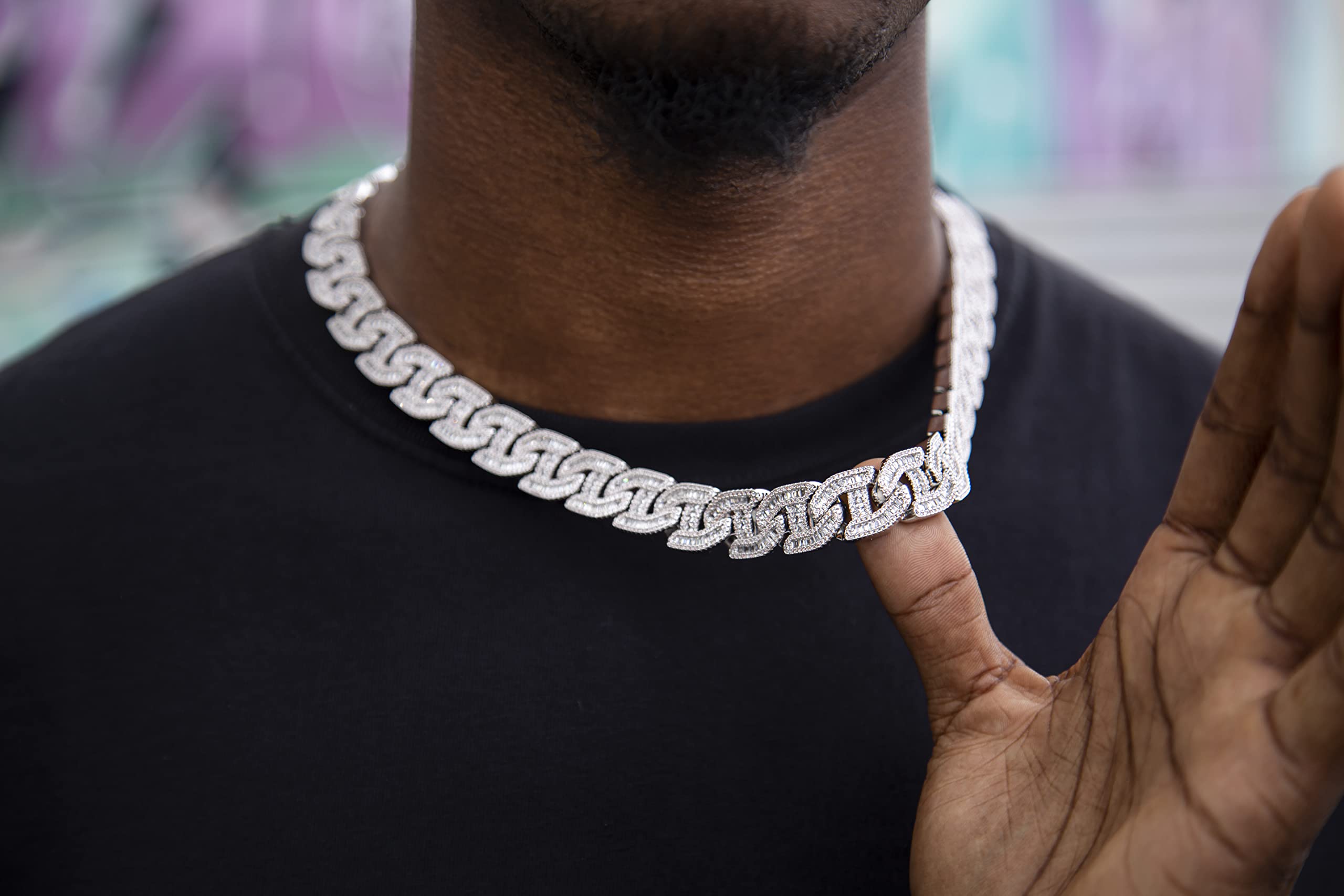The GLD Shop 15MM Baguette Chain Link Necklace, 16" 18" 20" 22" - Gold, White Gold (20 inch, Gold)