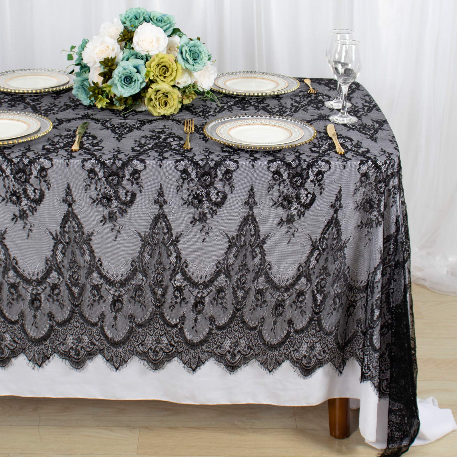 ShinyBeauty Lace Tablecloth Rectangular 60''x120'' White Floral Lace Tablecloth Rectangle Lace Table Clothes for Tea Party Lace Table Overlay Lace Fabric Table Cover for Wedding Reception