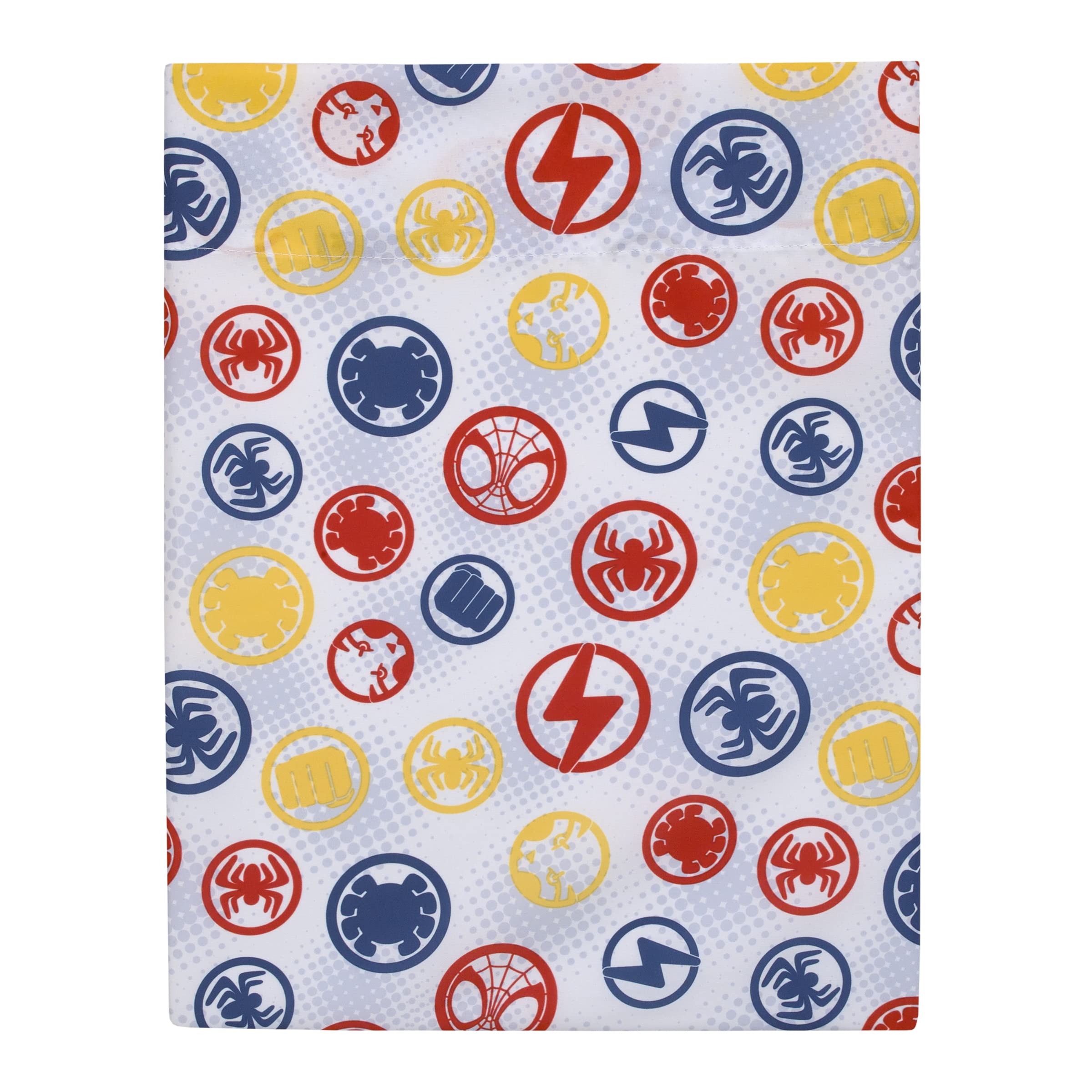 NoJo Marvel Spidey and His Amazing Friends Blue, Red, Yellow, and Green, Team Up 4 Piece Toddler Bed Set - Comforter, Fitted Bottom Sheet, Flat Top Sheet, and Reversible Pillowcase