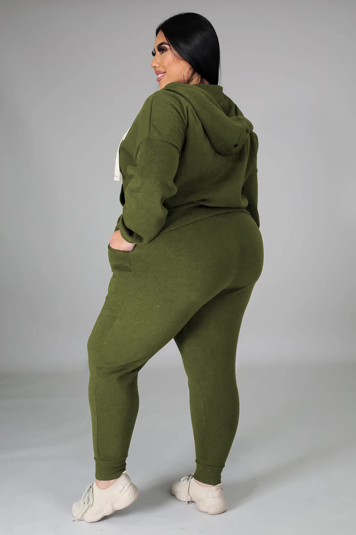 Tycorwd Women's Plus Size Two Piece Outfits Sweatsuits Sets Long Sleeve Loungewear Tracksuit Sets Dark green-3XL