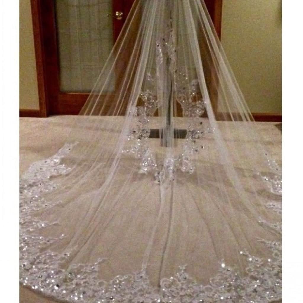 Ts Church Wedding Bridal lace Veil, Extra-Long 3 Meters 5 Meters Sequin lace Large Trailing Veil Soft Yarn Accessories (Size : 5MX3M)