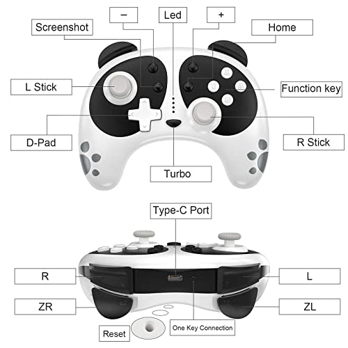 STOGA Wireless Controller for Switch, Panda Switch Pro Controller with Switch Lite/PC/Switch OLED, Wireless Switch Controller with Turbo/Dual Vibration/NFC Wake-Up, Kawaii Accessories-Black