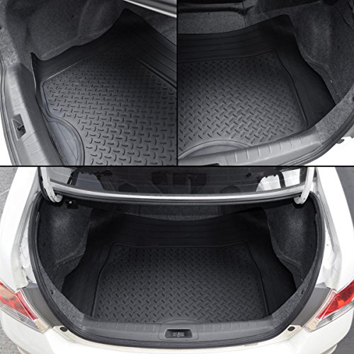 Motor Trend FlexTough Performance All Weather Rubber Car Mats with Cargo Liner - Full Set Front & Rear Floor Mats for Cars Truck SUV, Automotive Floor Mats (Black)