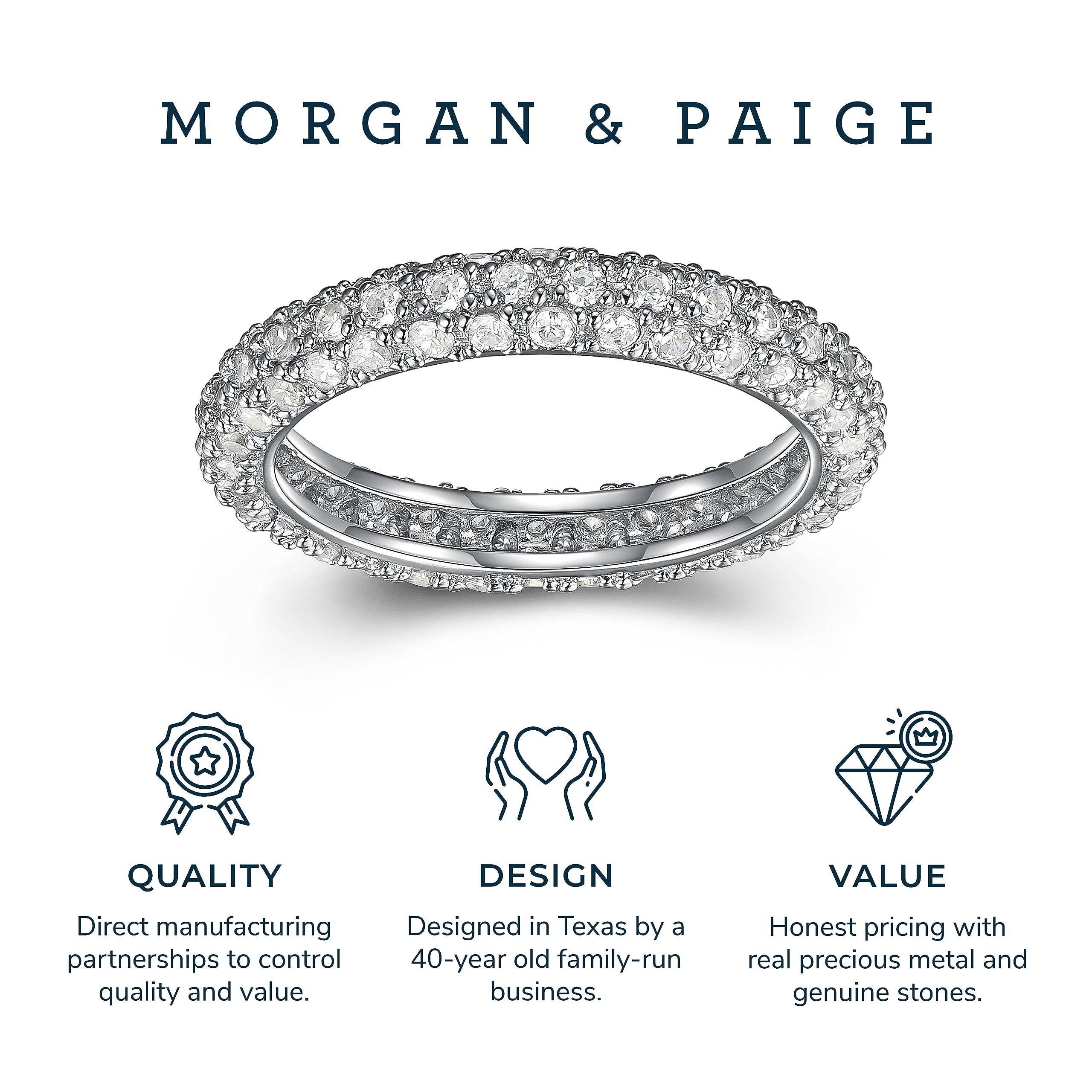 MORGAN & PAIGE Pavéd Eternity Ring - Classic Cubic Zirconia Pavé Ring Anniversary Eternity Band - 925 Sterling Silver Women’s Infinity Ring - Size 7