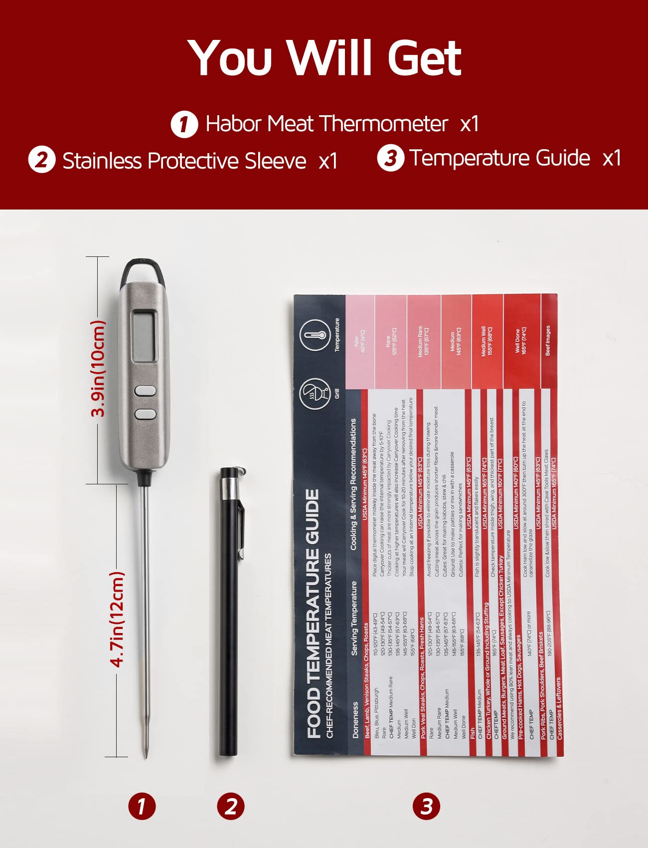 YaungBass Digital Meat Thermometer, Instant Read Cooking Food Thermometer with 4.7in Long Probe for Grill Candy, Kitchen Thermometer for BBQ Smoker Oven Oil Milk Yogurt, 1-Silver