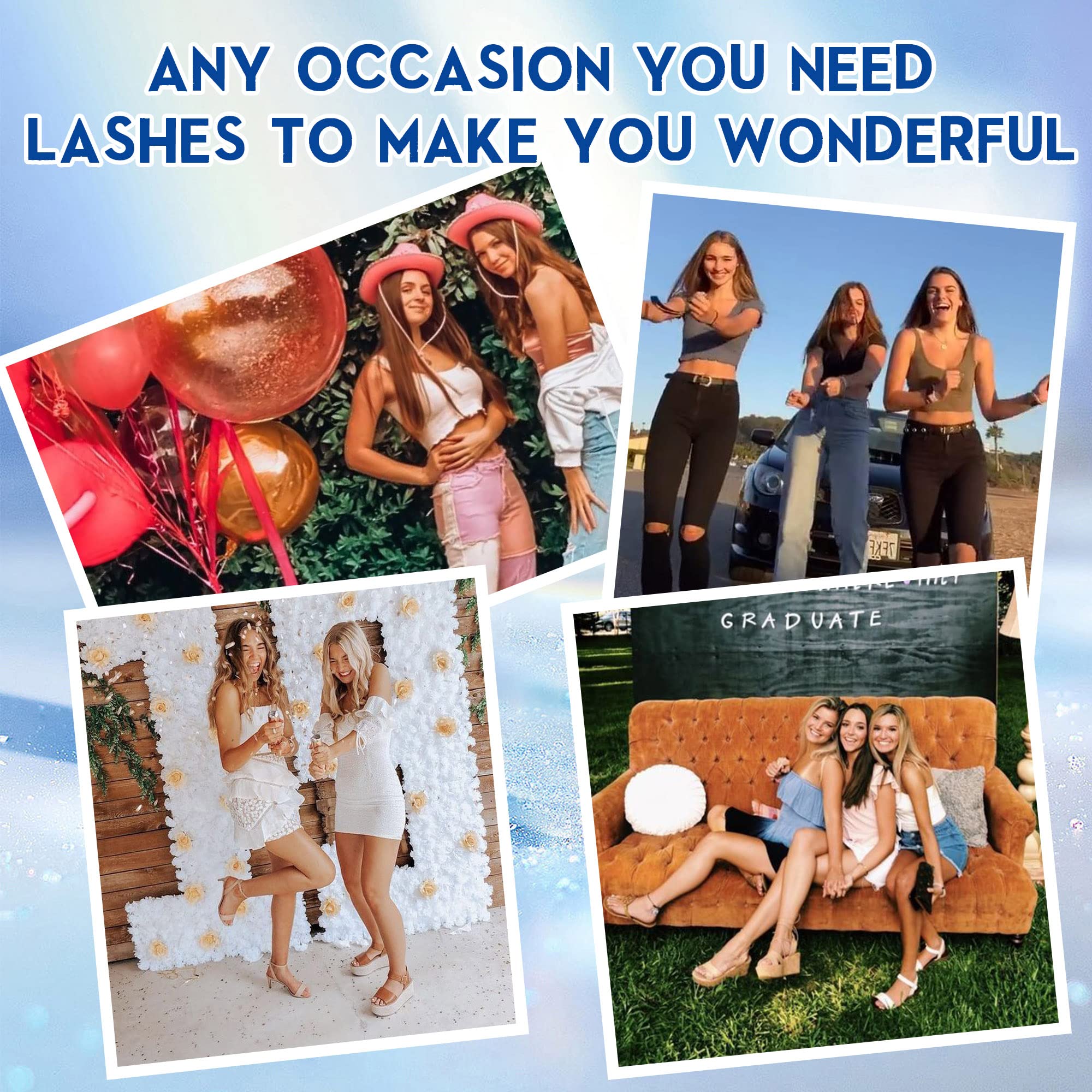 wiwoseo Eyelashes Natural Volume Extension DIY Individual Lashes Cat Eyes Clear Band Natural Wispy Fluffy Natural Looking with Glue & Tweezers Updated Technology Reusable Lashes 5 Pairs Pack