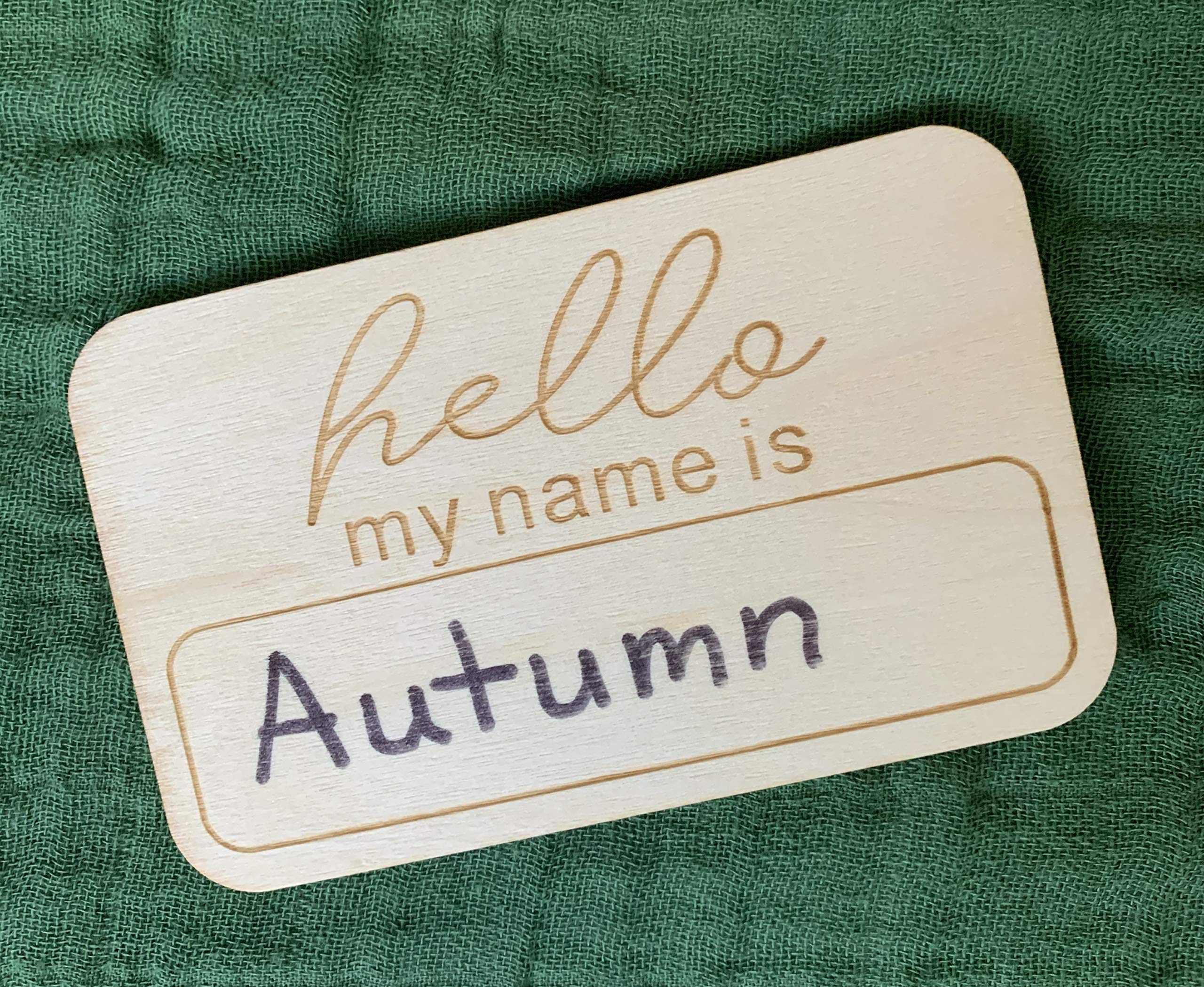 Personalized Wood Birth Announcement Hello My Name is Card for Newborn Photo Props