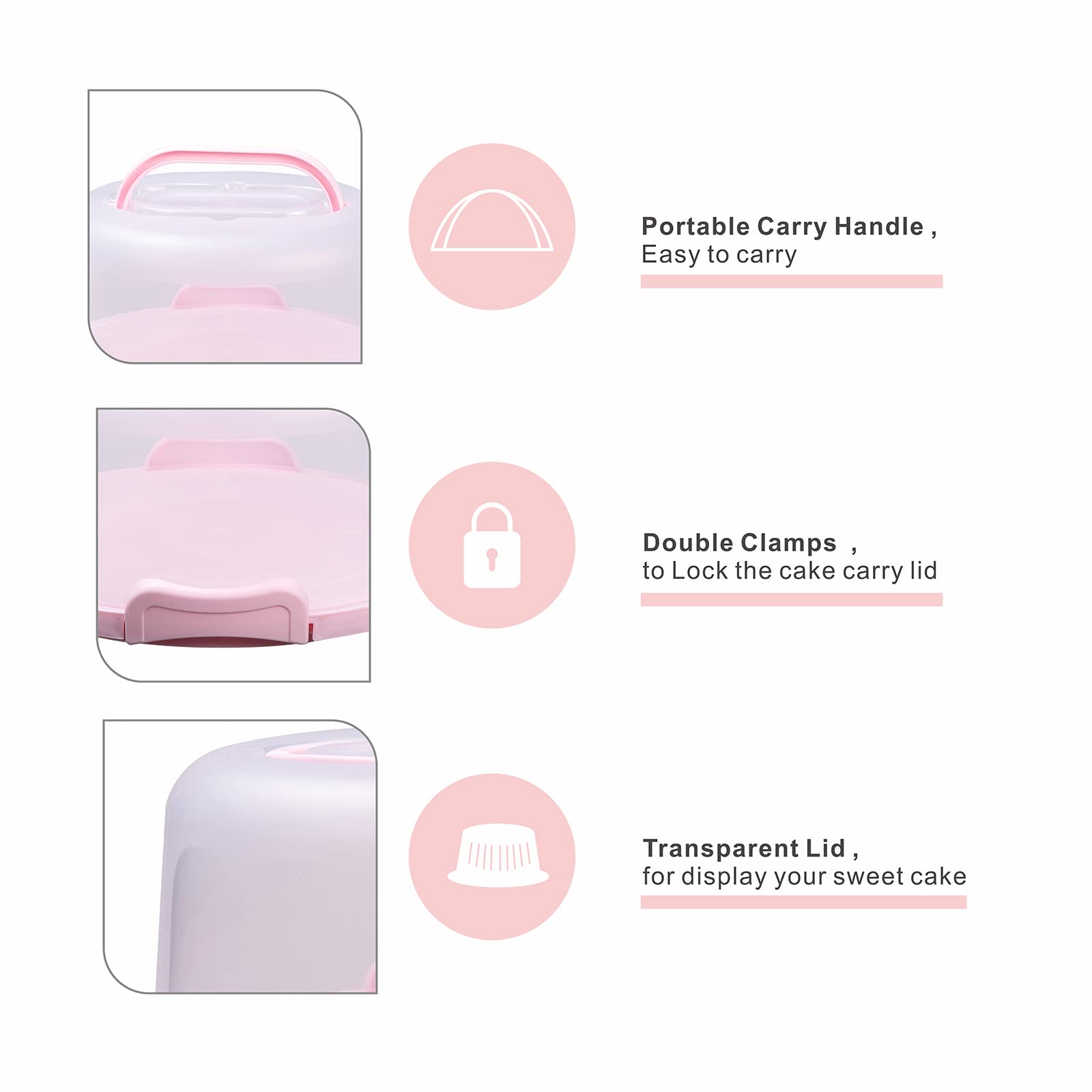SETLUX 10in Plastic Cake Carrier with Handle, Round Cake Holder with Lid Pink Cake Container for 6in/8in/10in Cake(purple)