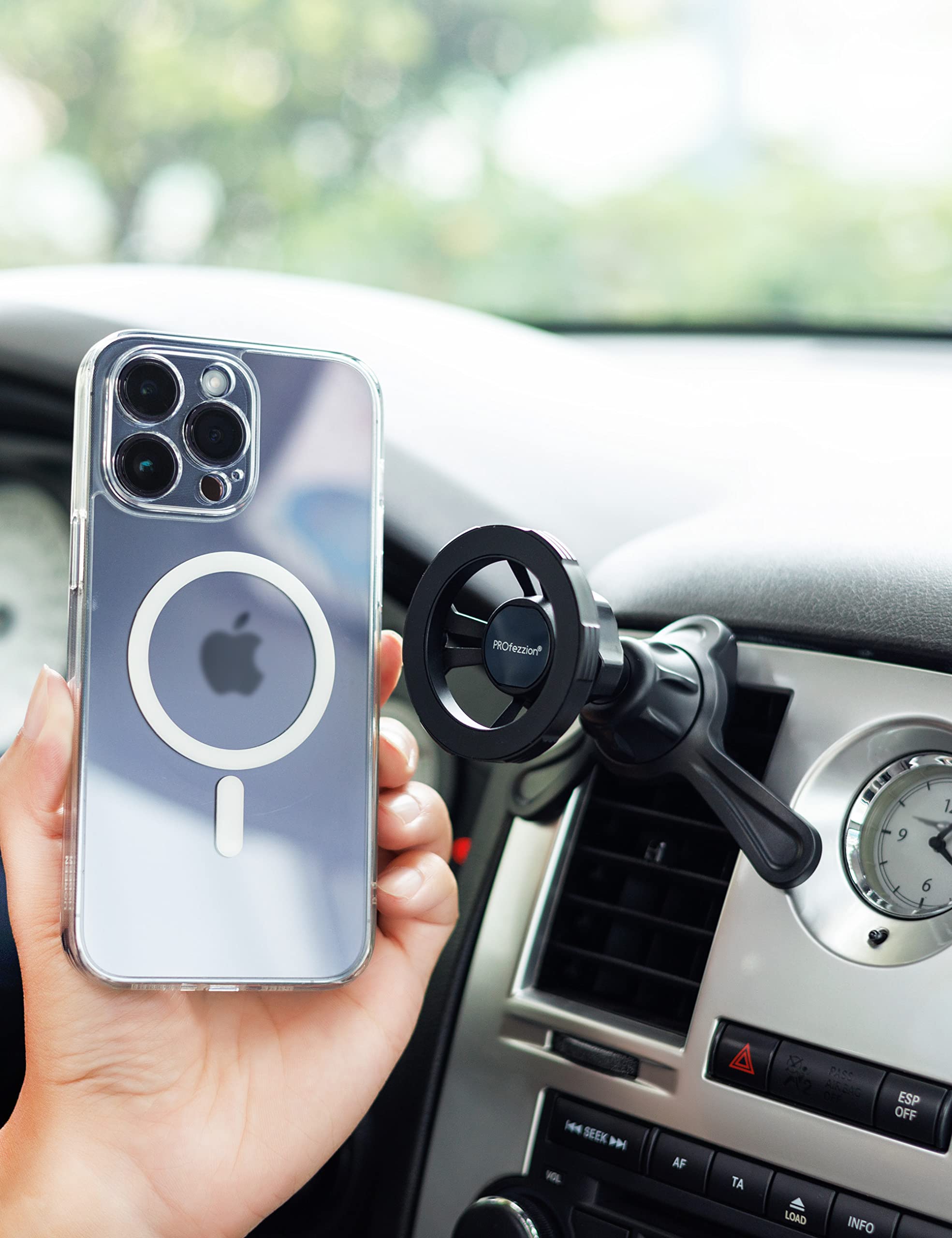 PROfezzion Deluxe Metal Version for MagSafe Car Mount, 2 in 1 Combo Magnetic Phone Holder for Car Vent or Dashboard Compatible with iPhone 15 14 13 12 Pro Max Plus, MagSafe Case & All Phones