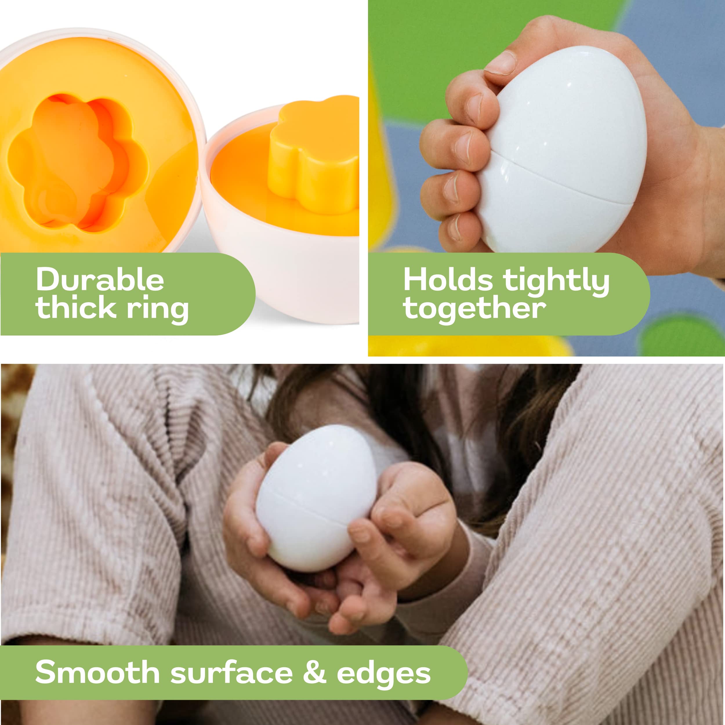 PREXTEX My First Find & Match Easter Matching Eggs w/Yellow Eggs Holder - STEM Toys Educational Toy for Kids & Toddlers to Learn About Shapes & Colors Easter Gift - First Easter Toy Eggs for Toddlers