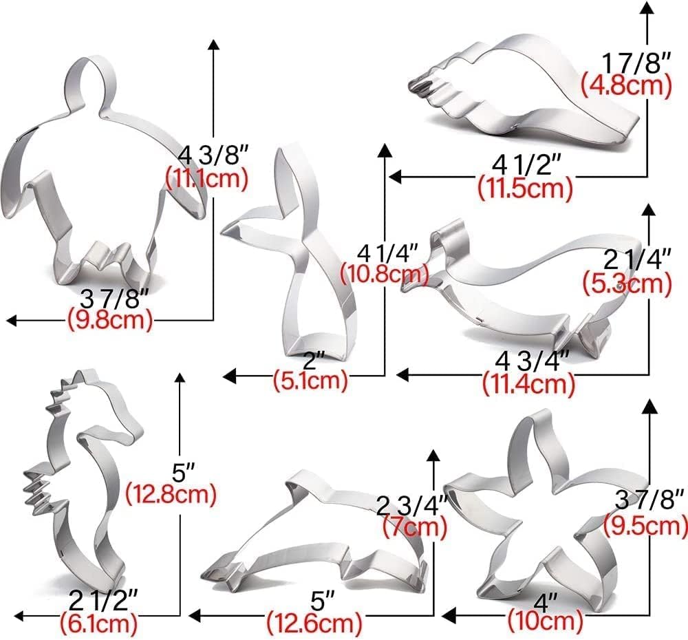 TINGSING Cookie Cutters 13-Piece Under The Sea Cookie Cutter Set with Recipe Booklet, Shark, Whale, Fish, Mermaid Tail, Sea Turtle