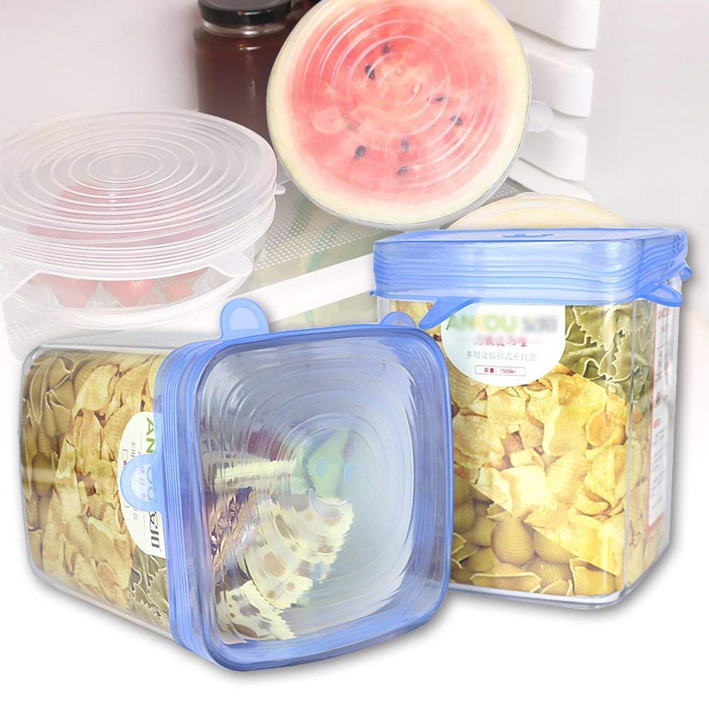 YAZJIWAN Silicone Stretch Lids, Durable & Eco-Friendly Elastic Lids Reusable Heat Resistant Various Sizes Cover for Bowl (Blue-6pack)