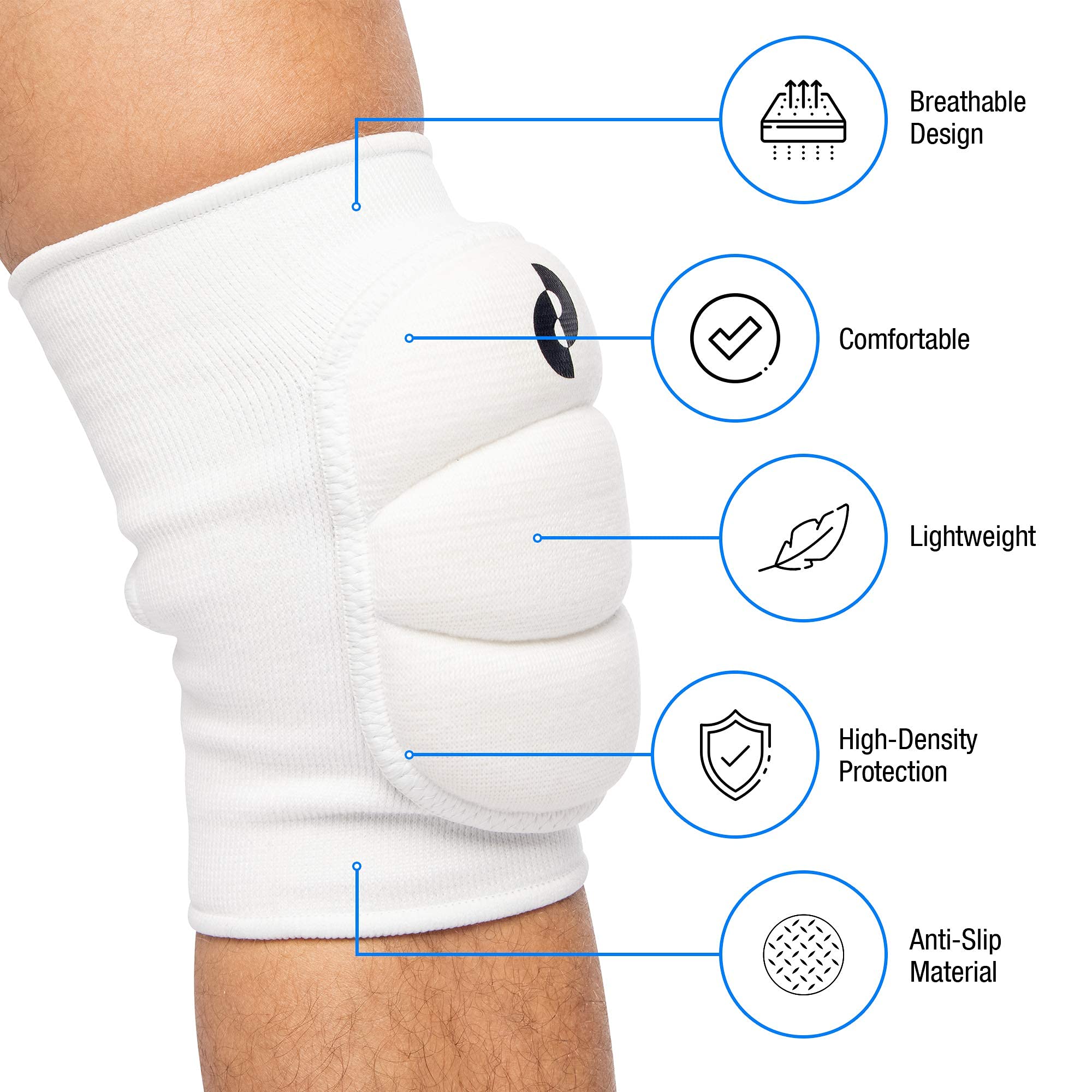 StrictlyStability White Volleyball Best Protective Shock Absorbing Soft Cushion Knee Pads for Girls or Boys (Junior, White)