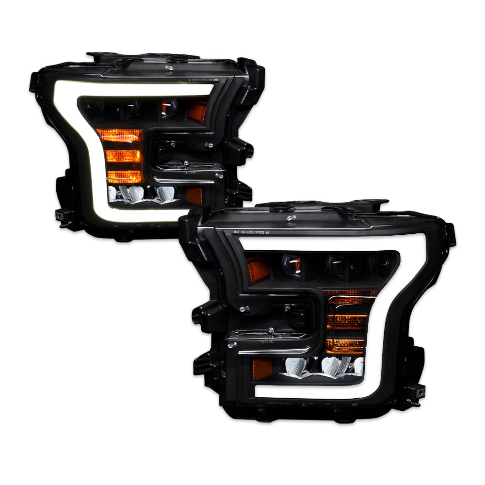 Sequential Black Housing Full LED Tri Projector Headlights Signal Lamps Amber Reflector nb Compatible With 15-17 Ford F150