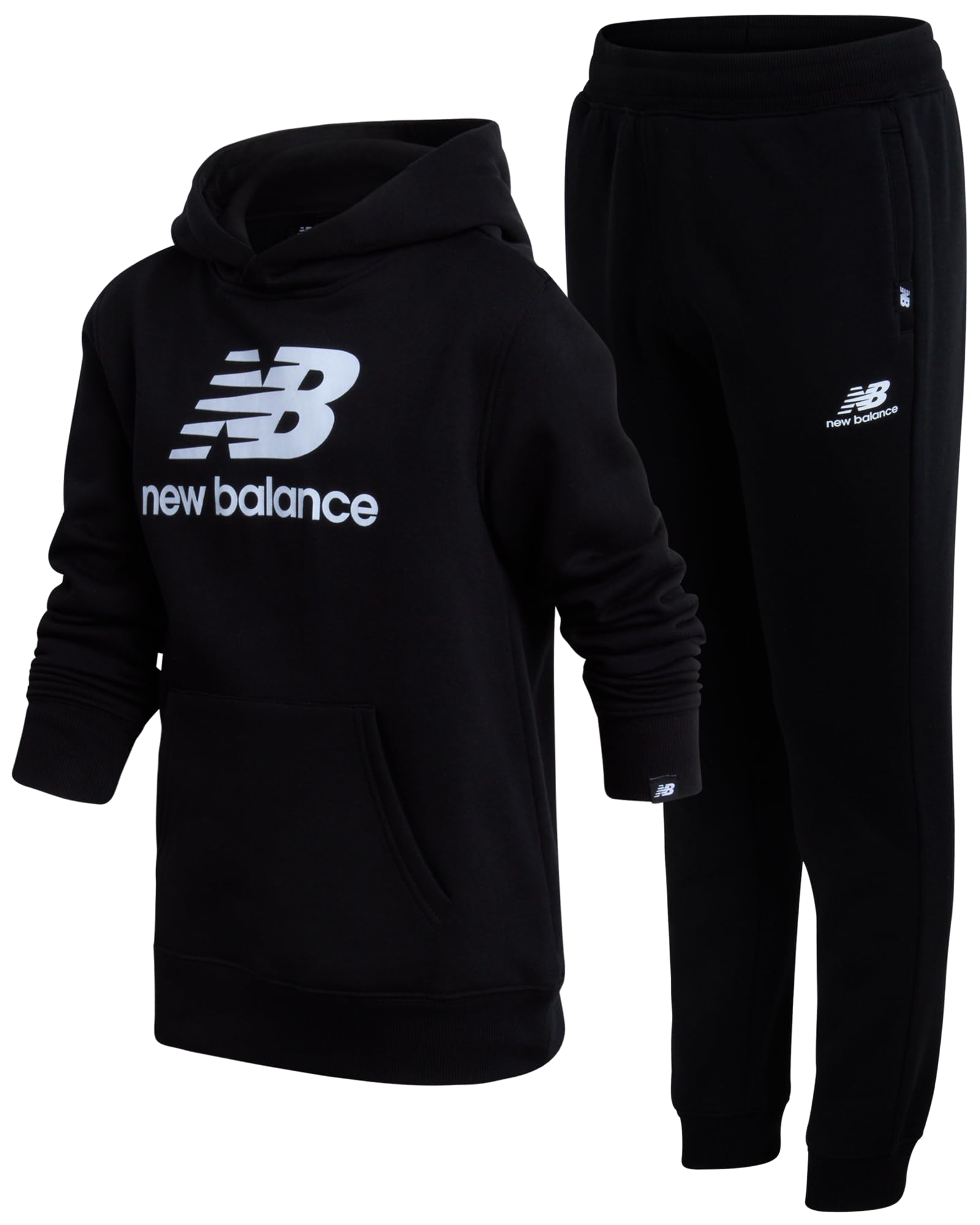 New Balance Boys' Jogger Set - 2-Piece Fleece Pullover Hoodie and Sweatpants, Size 10-12, Dark Black