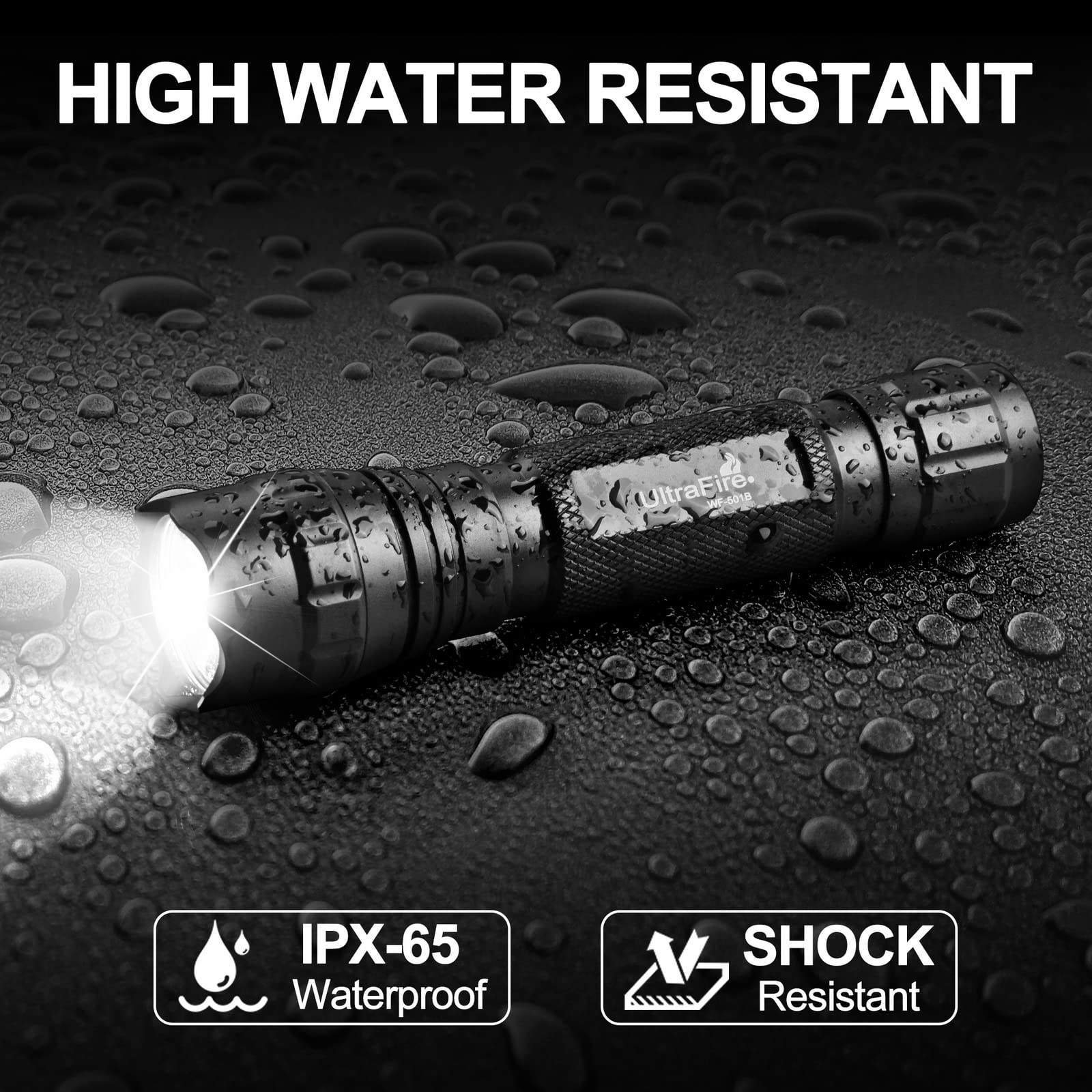 ULTRAFIRE Tactical Flashlight with Holster, Single Mode LED Flashlight 1000 High Lumen Duty Flashlights with Belt Holster and Charger, Bright Small Flash Light WF-501B