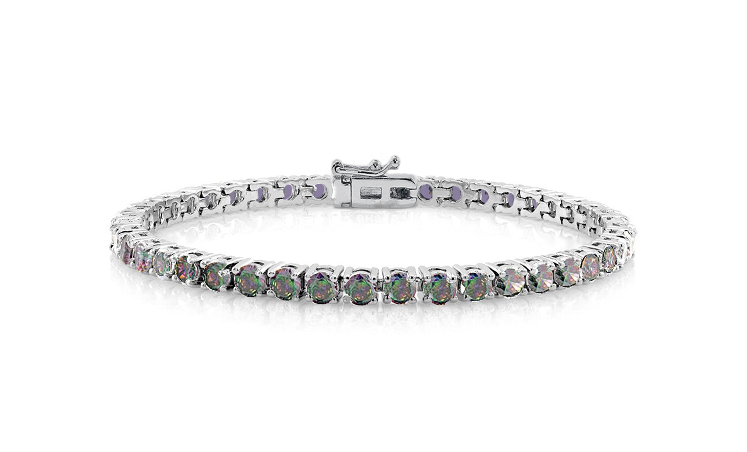 NYC Sterling Women's Rainbow Fire Shiny Lab Created Topaz Cubic Zirconia Tennis Bracelet