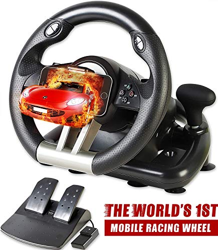 Serafim R1+ Racing Wheel for Xbox One, PS4, PC, Switch, PS3, iOS, Android - Vibration Xbox One Steering Wheel, PS4 Steering Wheel, PC Gaming Wheel - Gaming Steering Wheel with Responsive Pedal