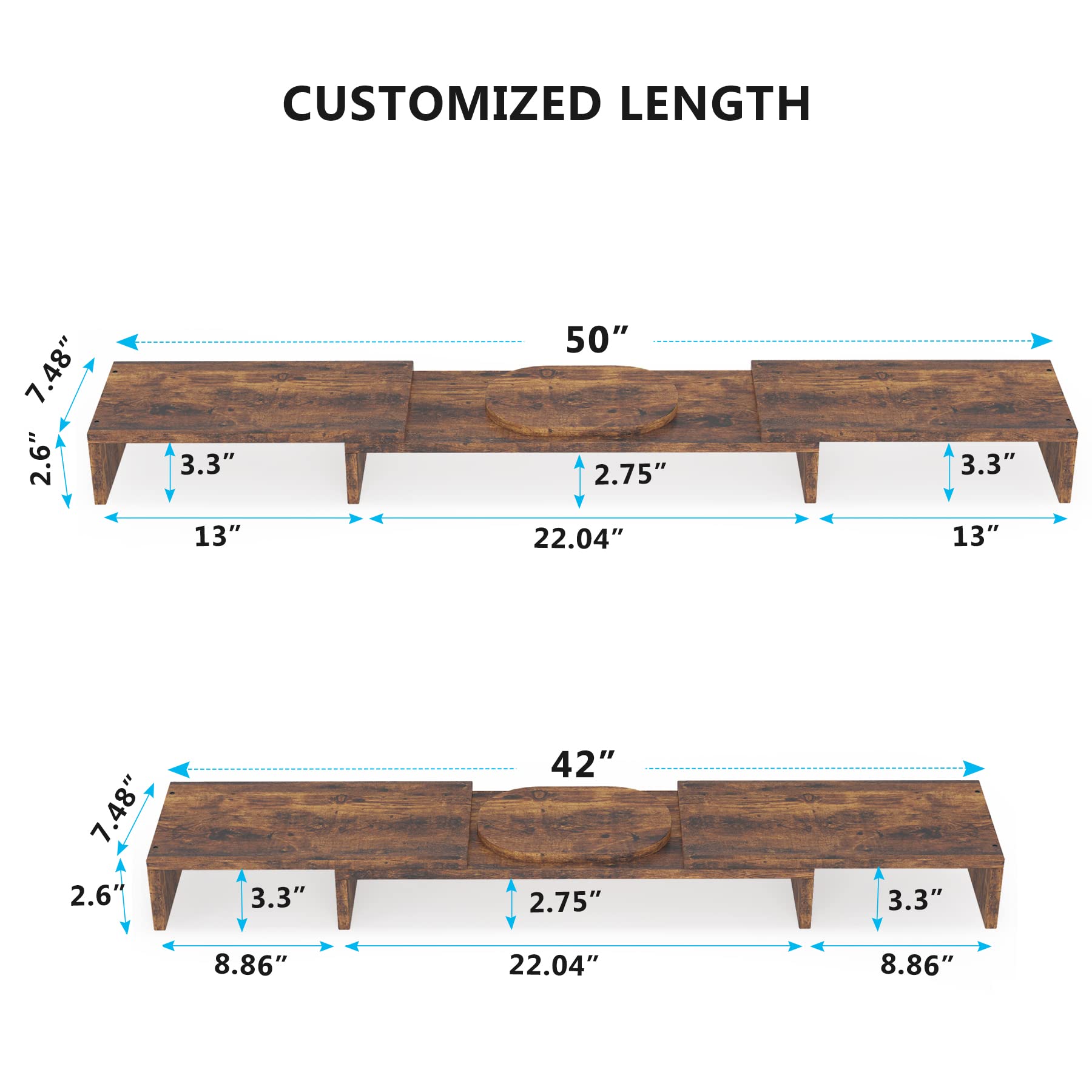 Tribesigns 3 Shelf Monitor Stand Riser Bamboo with Adjustable Length and Angle (Brown)