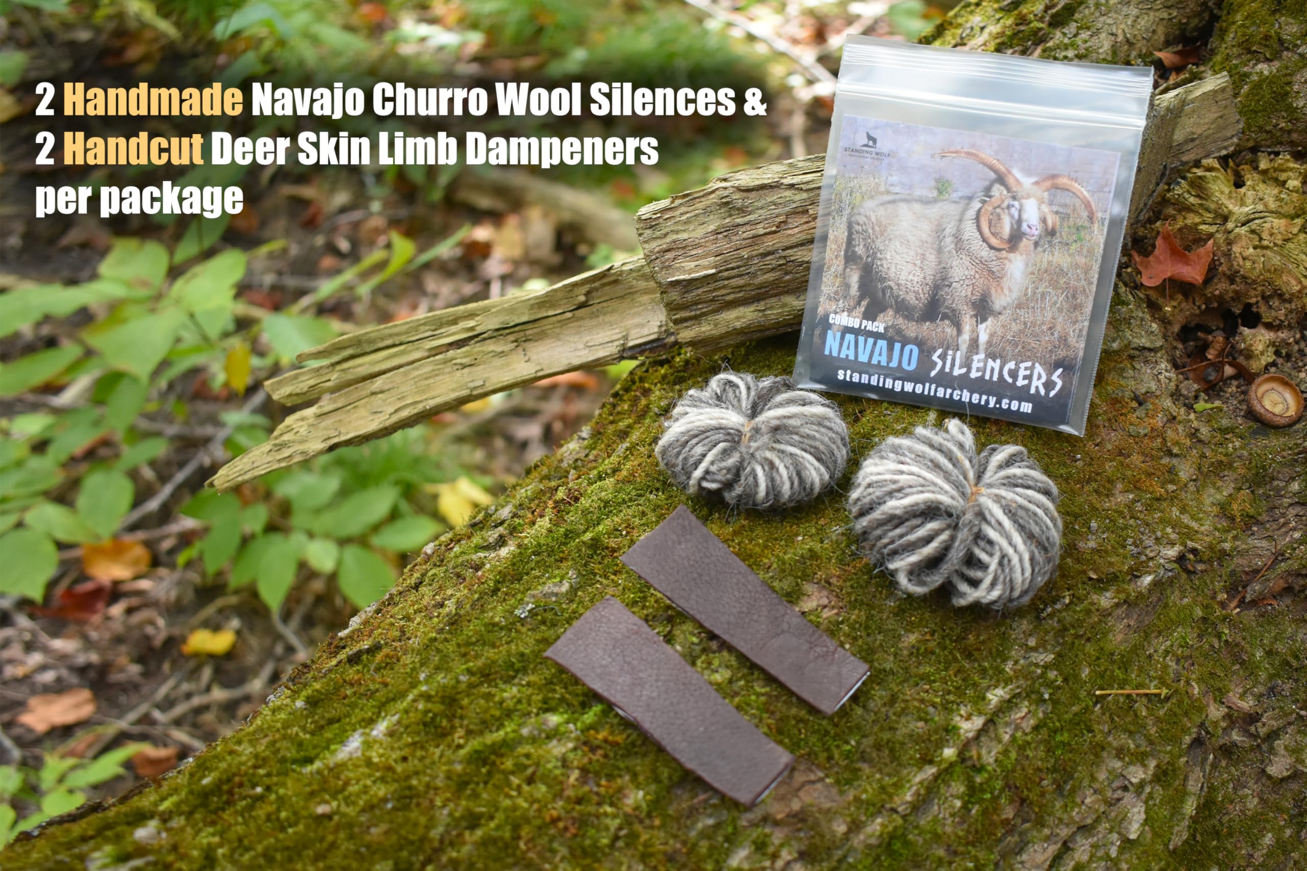 Standing Wolf Ultimate Navajo Wool Bow String Silencer Combo Pack (4 Pieces) | Traditional Archery Recurve Bowstring Silencer | Stick On Limb Noise Dampeners