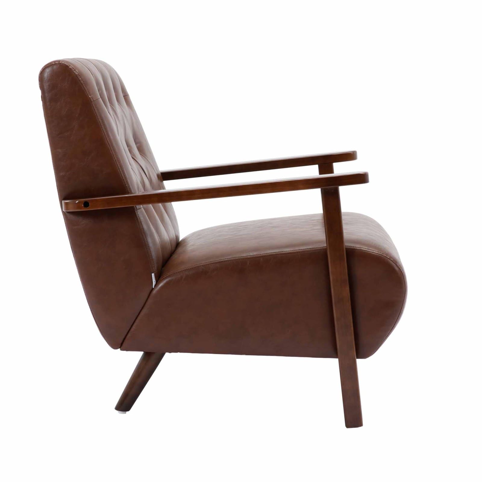 OUK-BT W395 Mid Century Modern Accent, Upholstered Armchair with Solid Wood Frame,Microfiber Leather Spots,Comfy Retro Leisure Reading Chair for Living Room, Bedroom, Brown